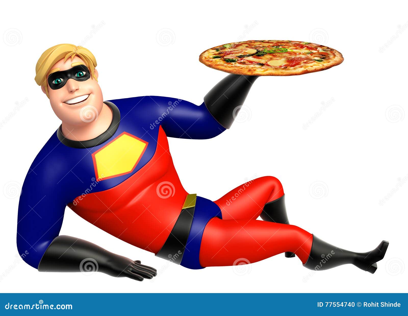 Superhero with Pizza stock illustration. Illustration of fashion - 77554740