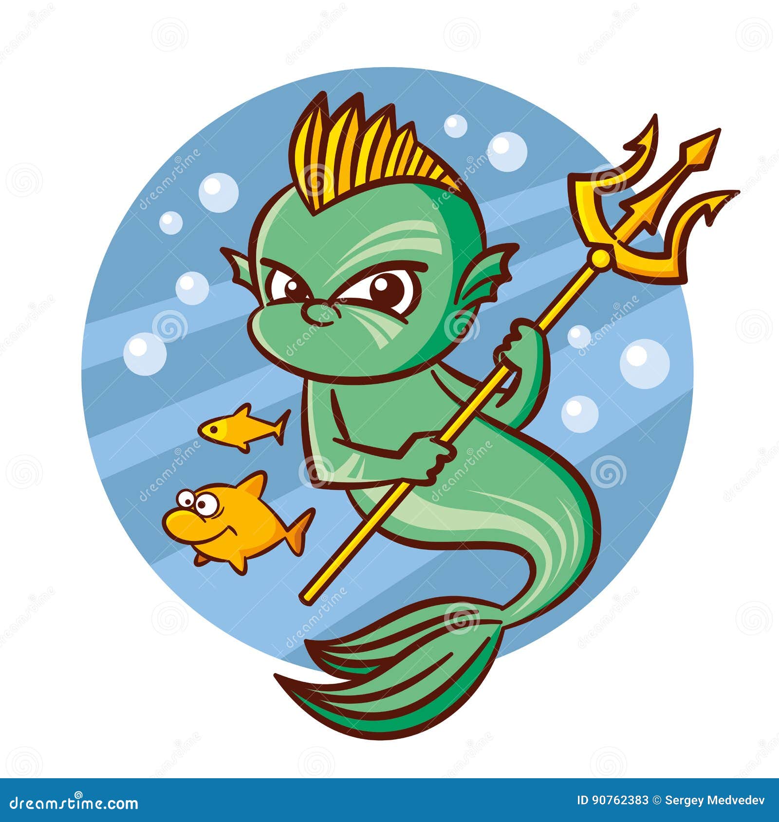 Superhero Poseidon and Small Fish Sticker Stock Illustration ...