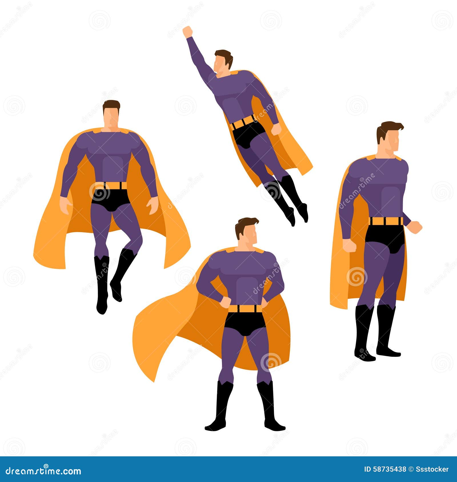 Superhero Set Poses Cartoon Vector Illustration 12 Landing ...