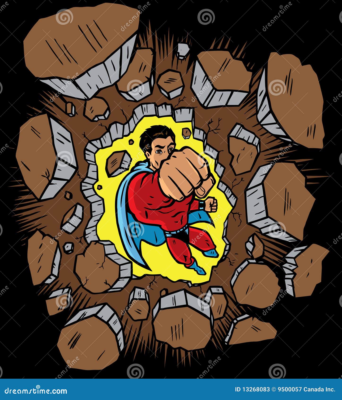 Superhero Punching through Wall Stock Vector - Illustration of punch ...