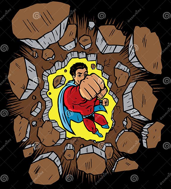 Superhero Punching through Wall Stock Vector - Illustration of punch ...