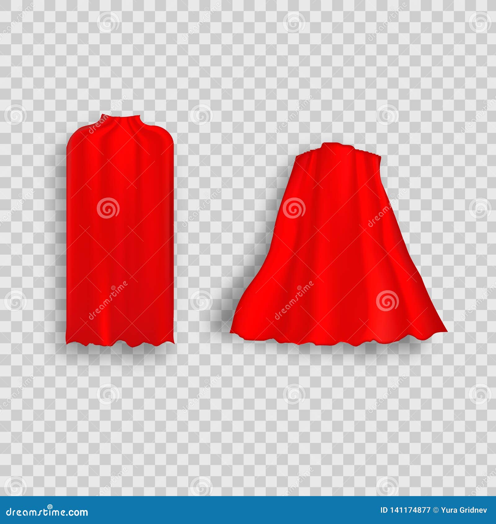 Superhero Red Cape in Different Positions, Front, Side and Back View on ...