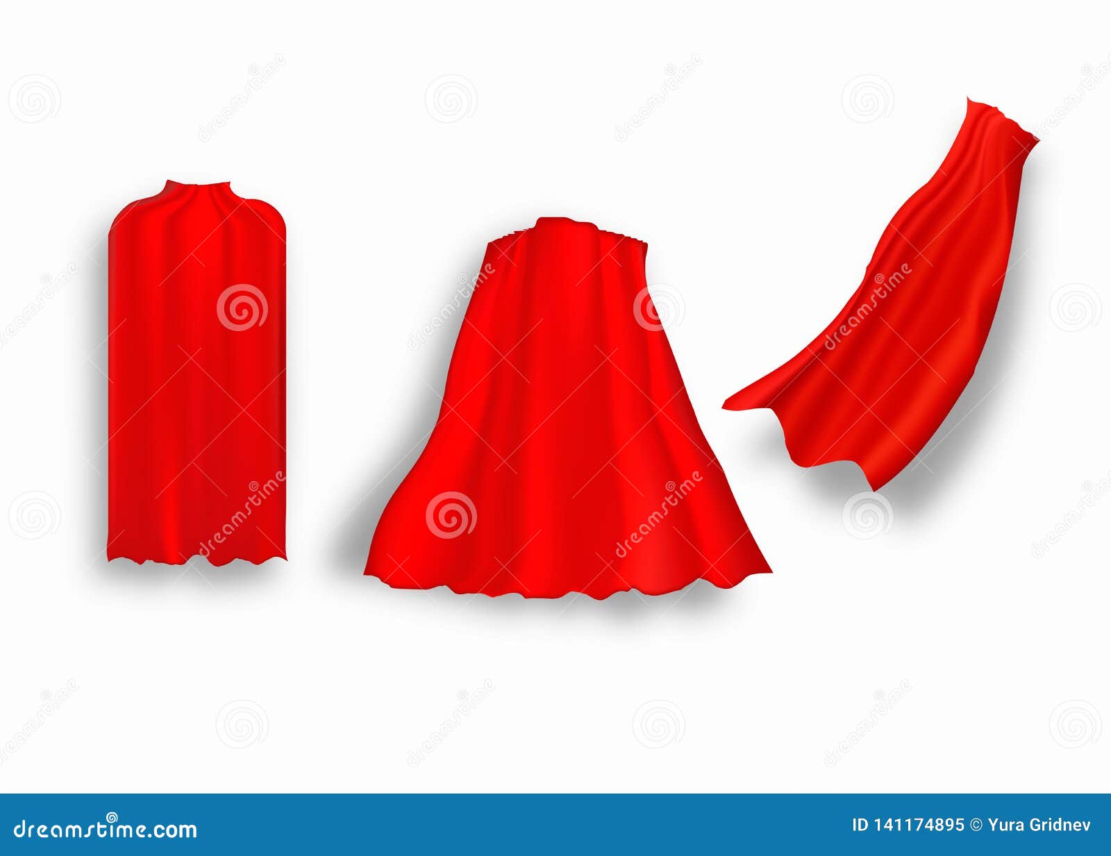 Superhero Red Cape in Different Positions, Front, Side and Back View on ...
