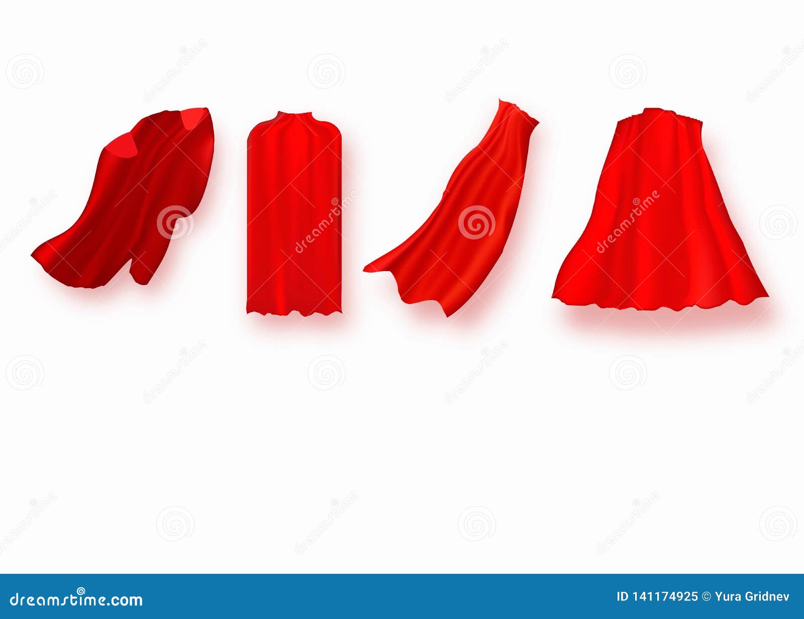 Superhero Red Cape in Different Positions, Front, Side and Back View on ...
