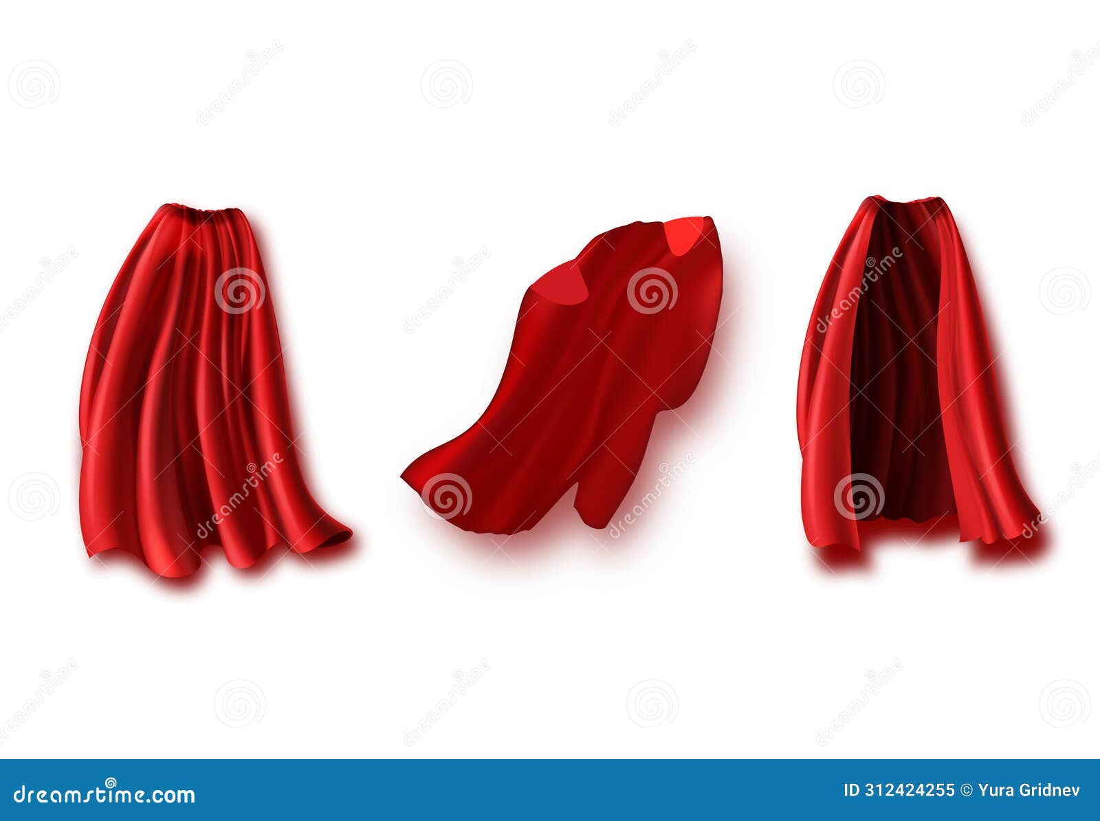 Superhero Red Cape in Different Positions, Front, Side and Back View on ...