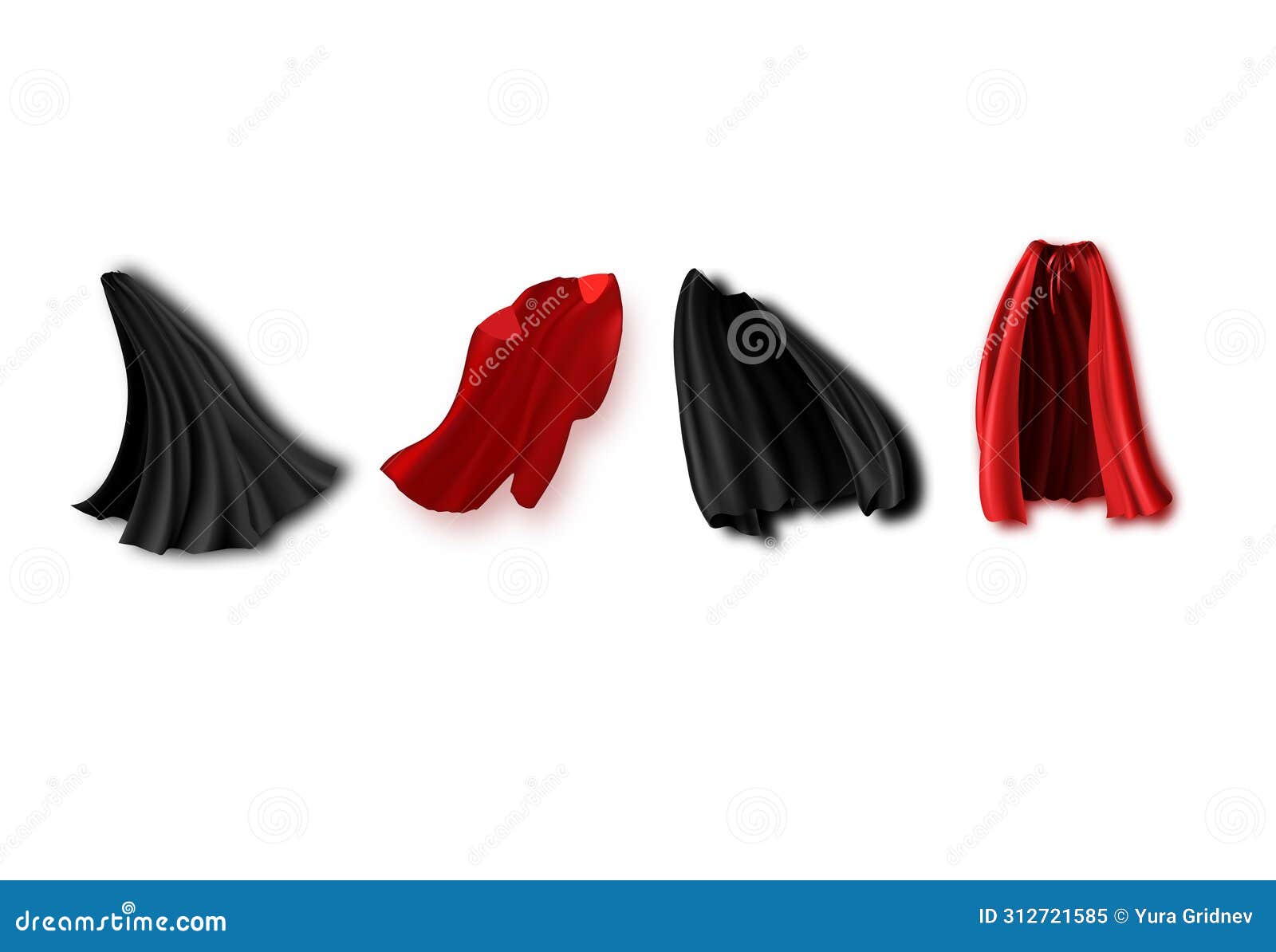 Superhero Red Cape in Different Positions, Front, Side and Back View on ...