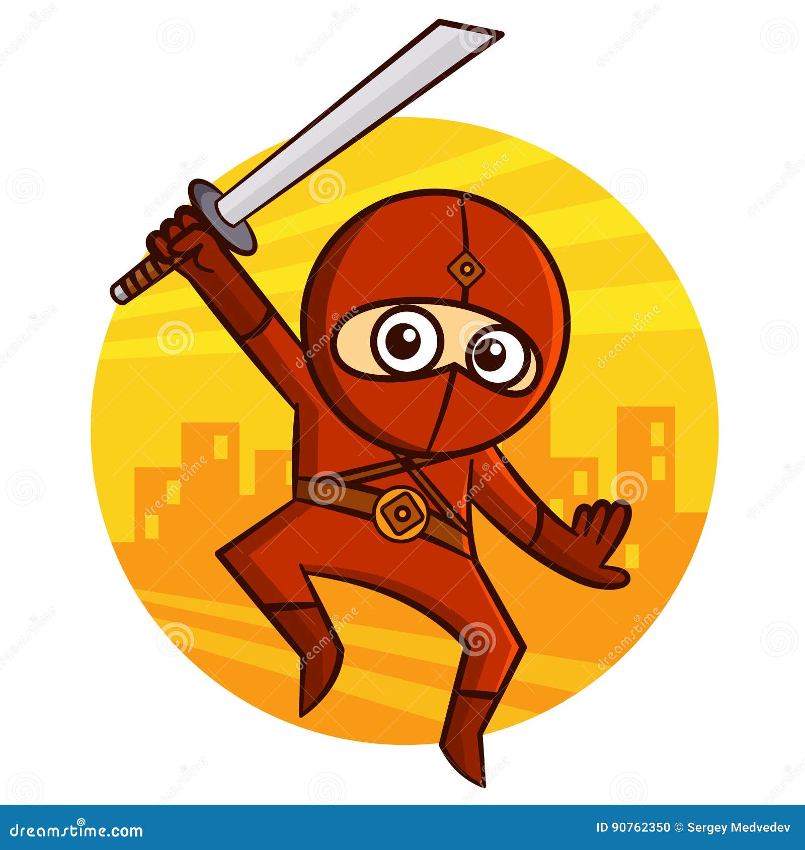 Superhero Red Ninja with a Sword Jumping Sticker Stock Illustration ...