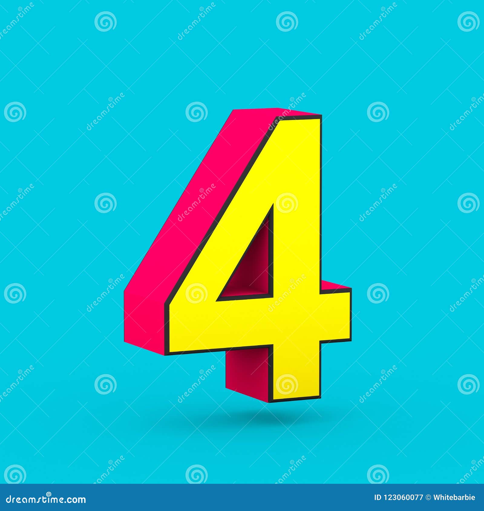 Superhero Red and Yellow Number 4 Isolated on Blue Background. Stock ...
