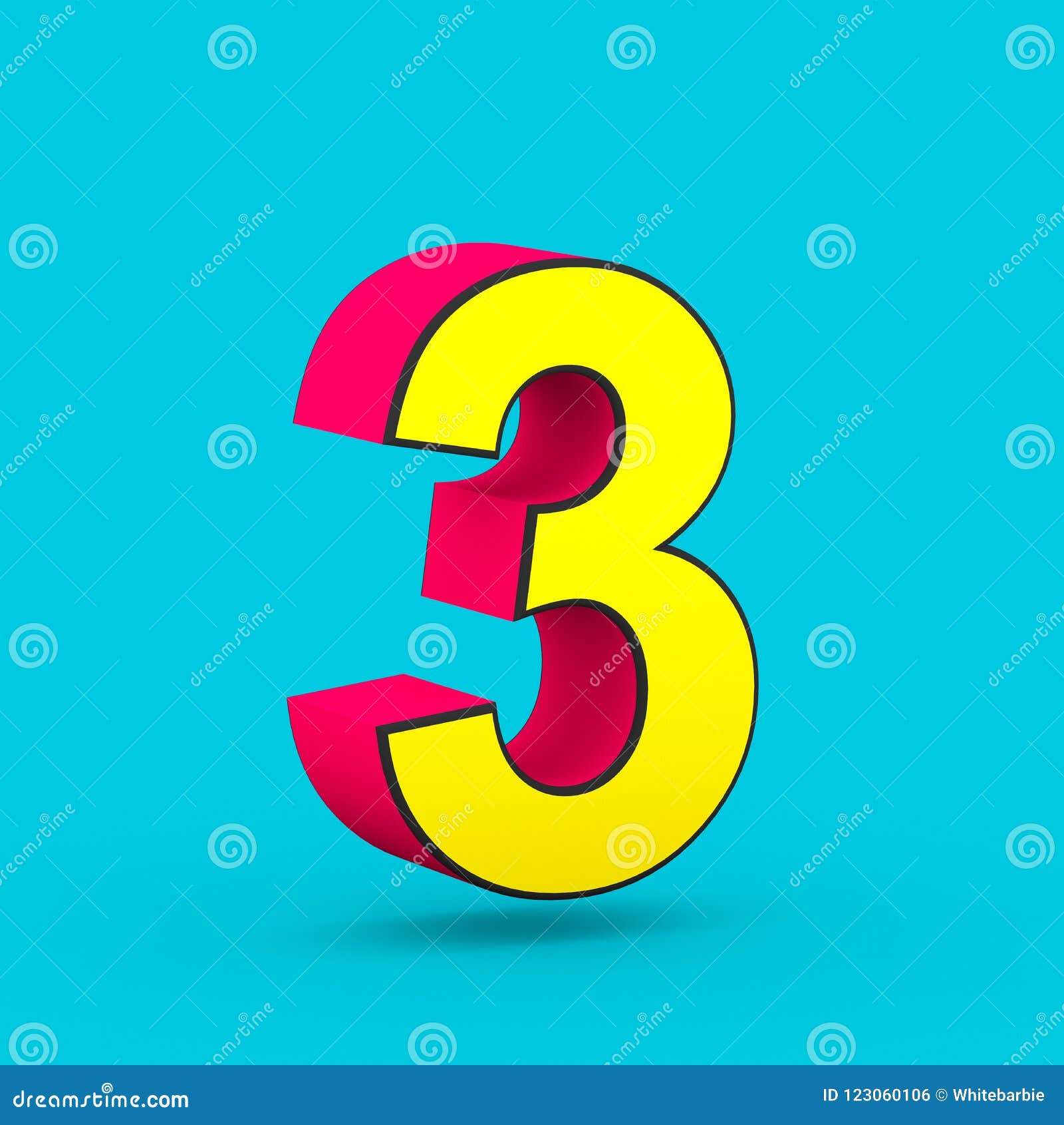 Superhero Red and Yellow Number 3 Isolated on Blue Background. Stock ...