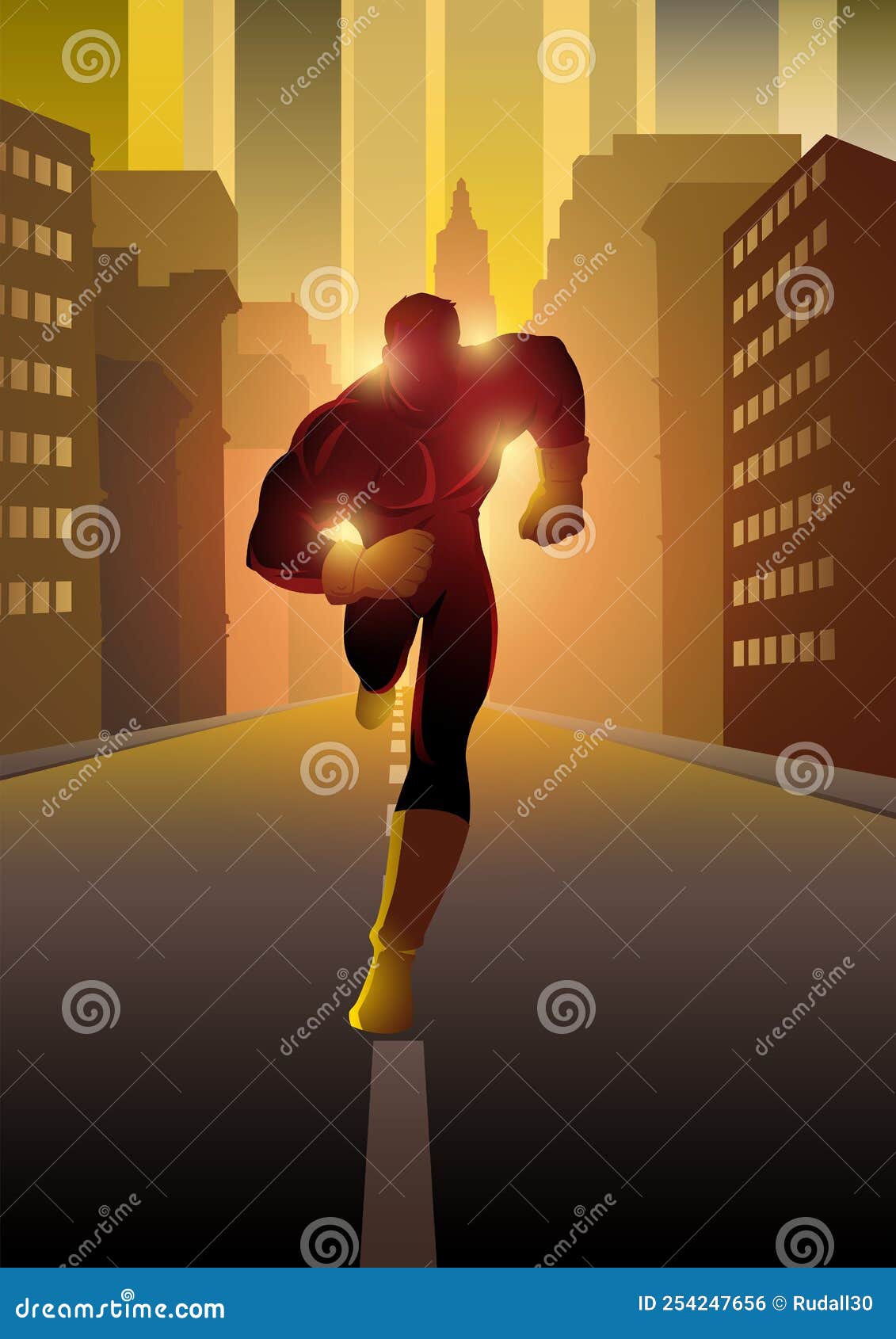Superhero Running on City Street Stock Vector - Illustration of ...