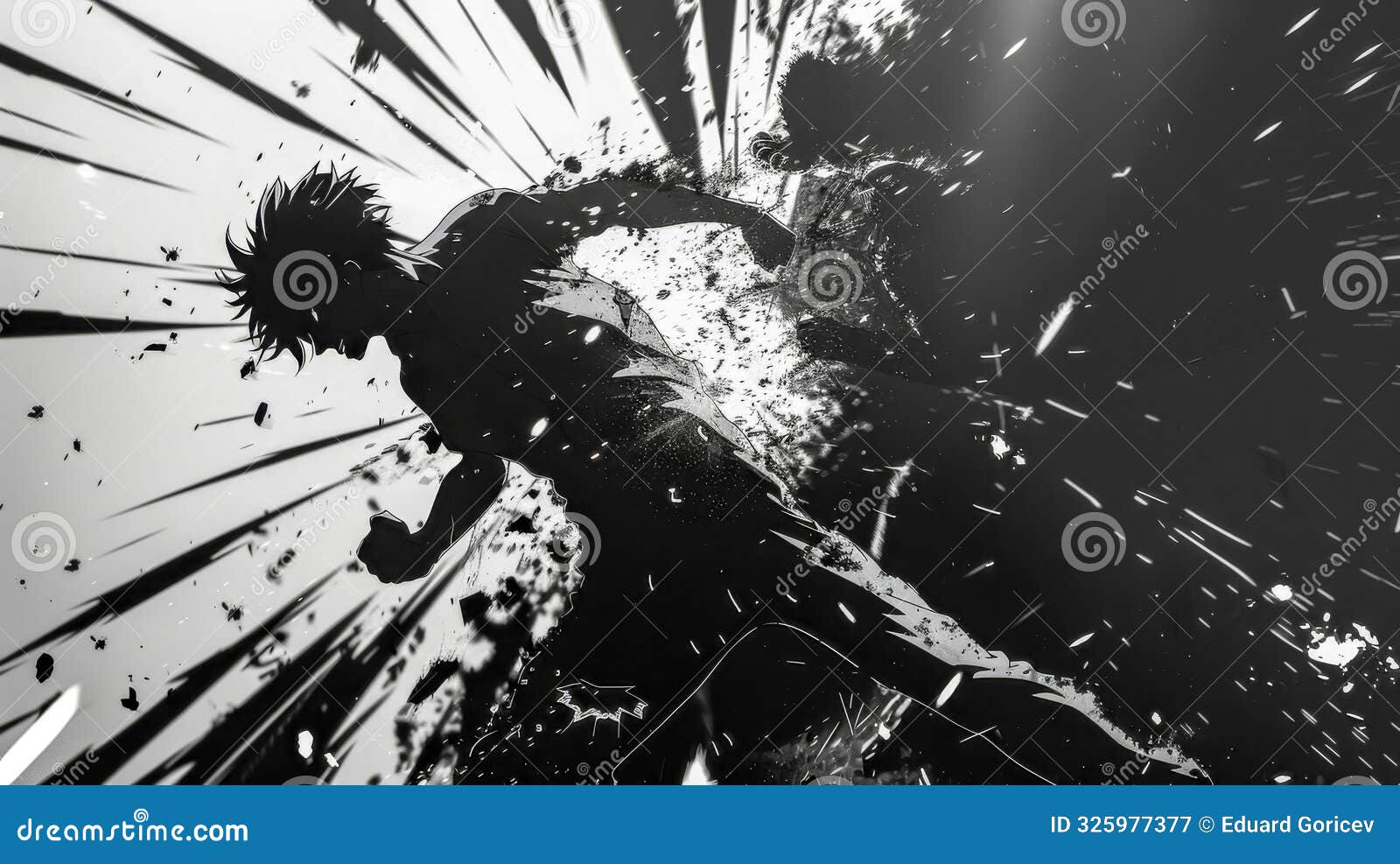 Superhero Running through Explosions in Black and White Stock Image ...