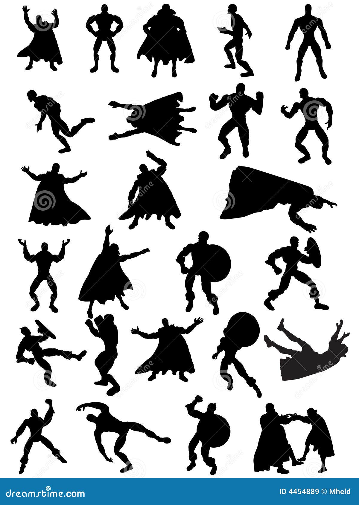 Superhero Silhouettes stock vector. Illustration of battle - 4454889