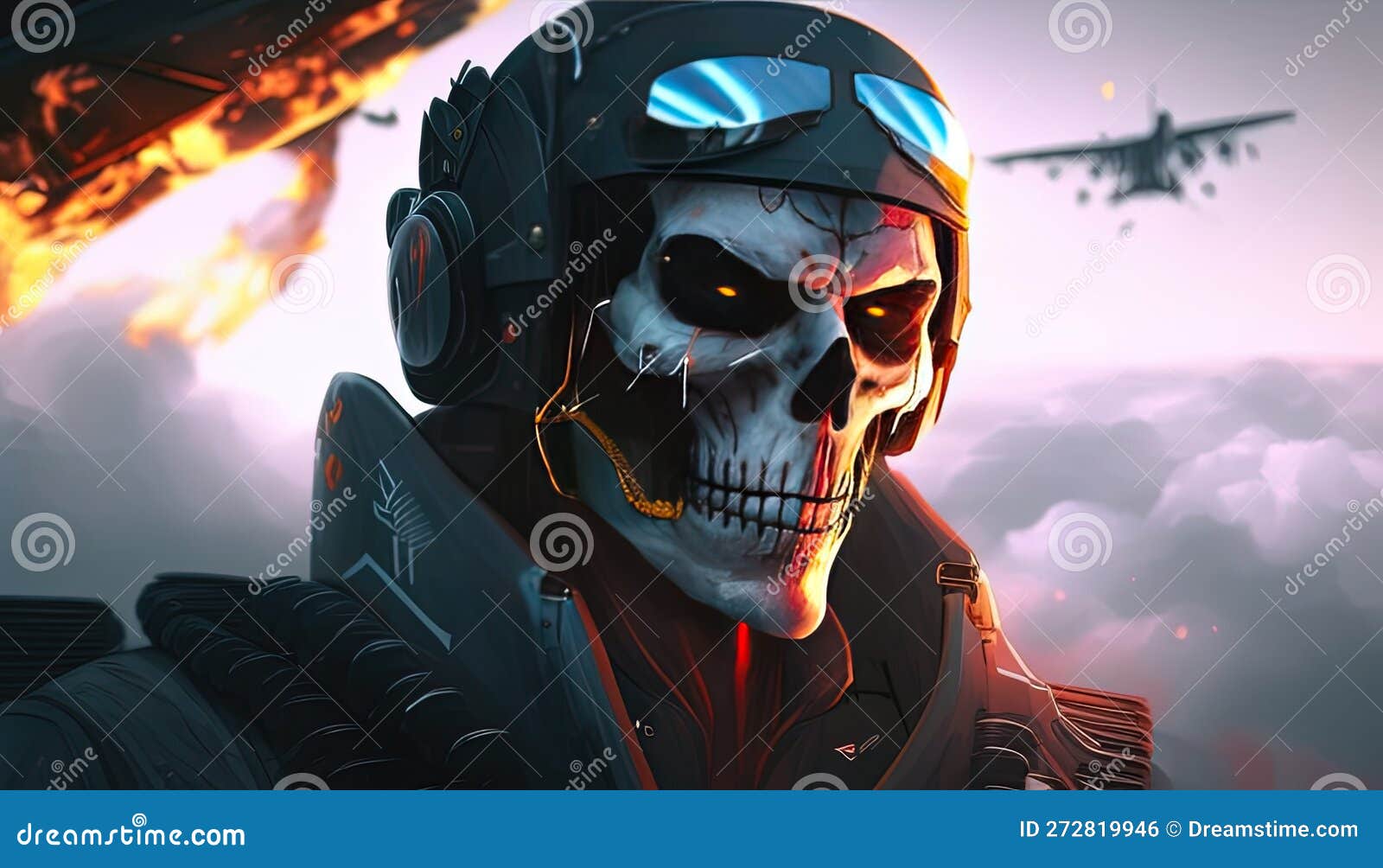 Superhero Skull Pilot, Digital Art Illustration, Generative AI Stock ...