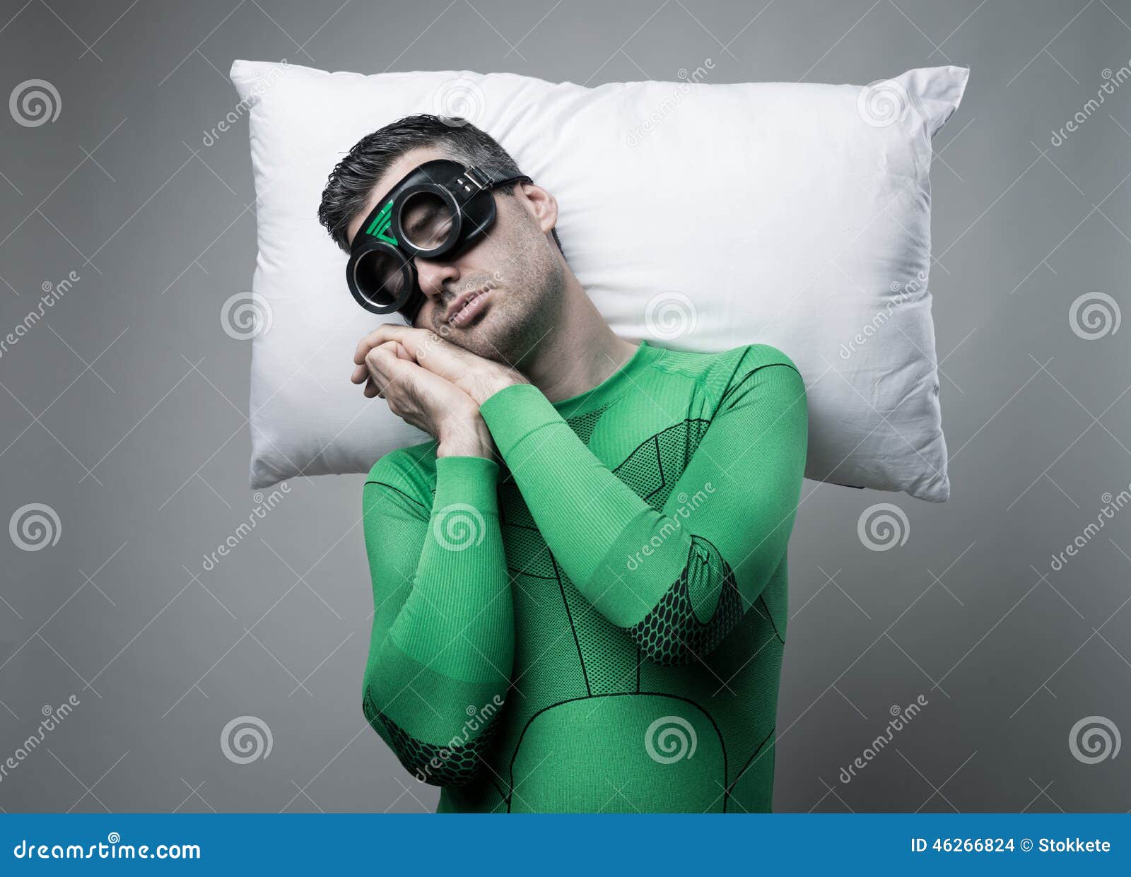 Superhero Sleeping on a Pillow Floating in the Air Stock Photo - Image ...