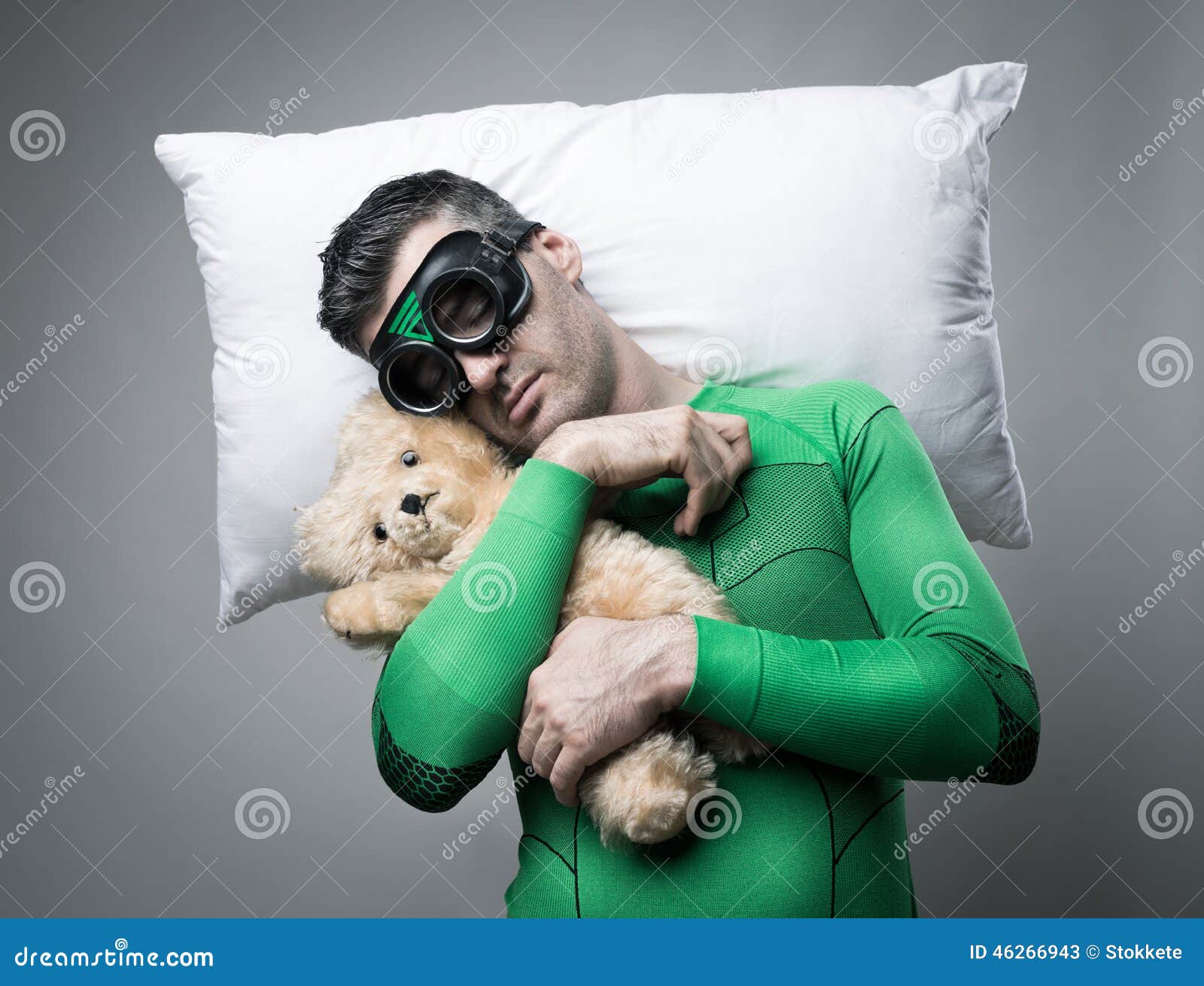 Superhero Sleeping on a Pillow Floating in the Air Stock Image - Image ...