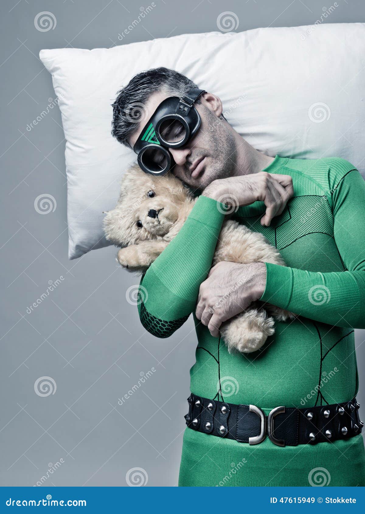 Superhero Sleeping on a Pillow Floating in the Air Stock Image - Image ...