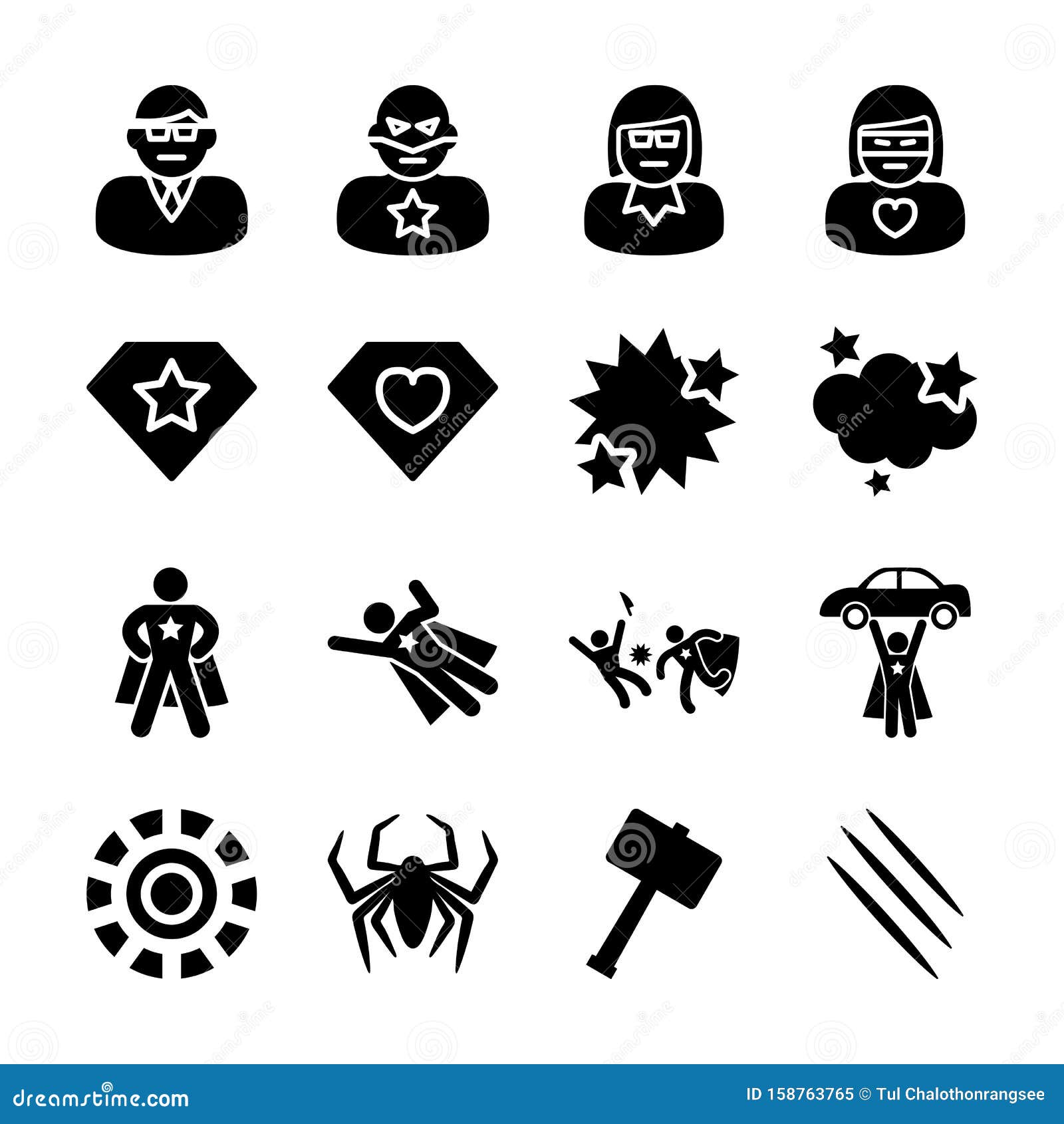 Superhero solid icons stock vector. Illustration of flying - 158763765