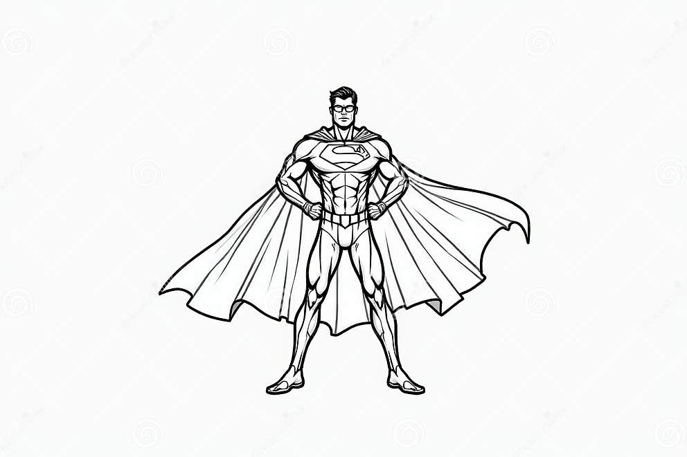 Superhero Standing Pose Line Art Stock Illustration - Illustration of ...