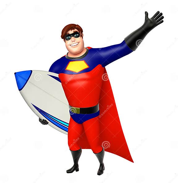 Superhero with Surfboard stock illustration. Illustration of good ...