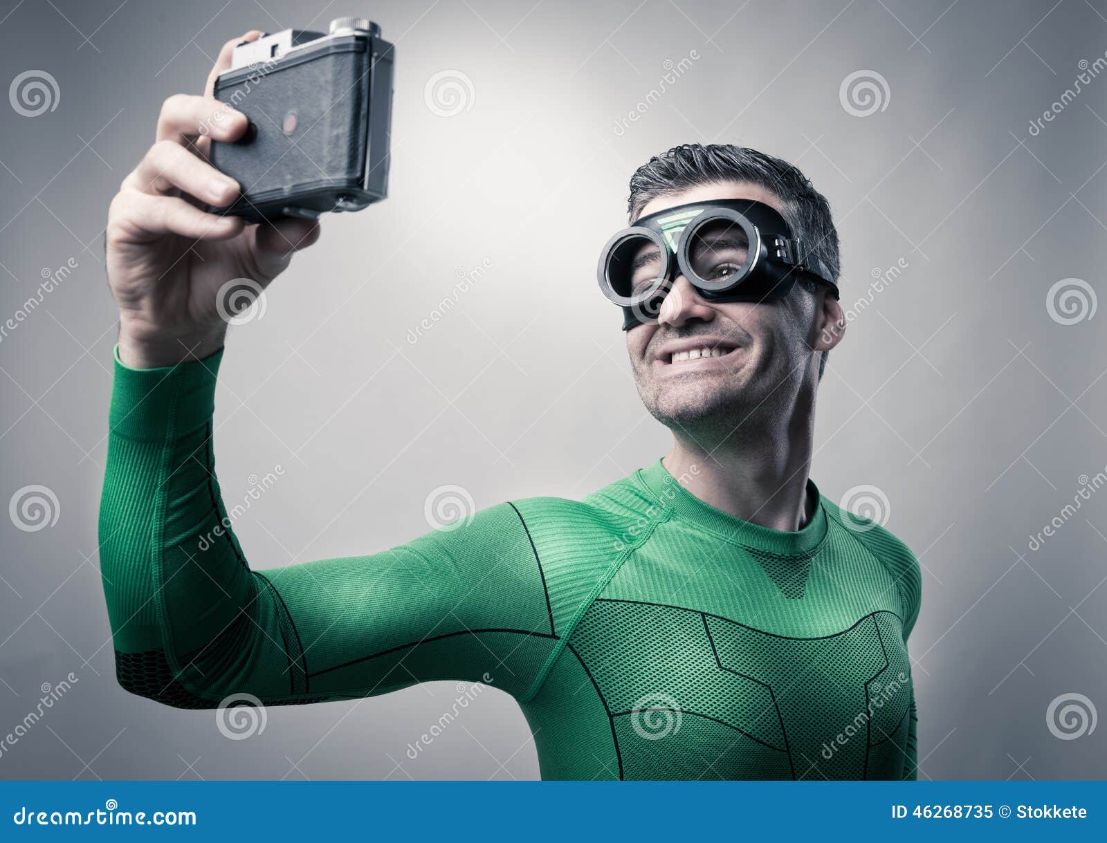 Superhero Taking a Selfie with a Vintage Camera Stock Image - Image of ...