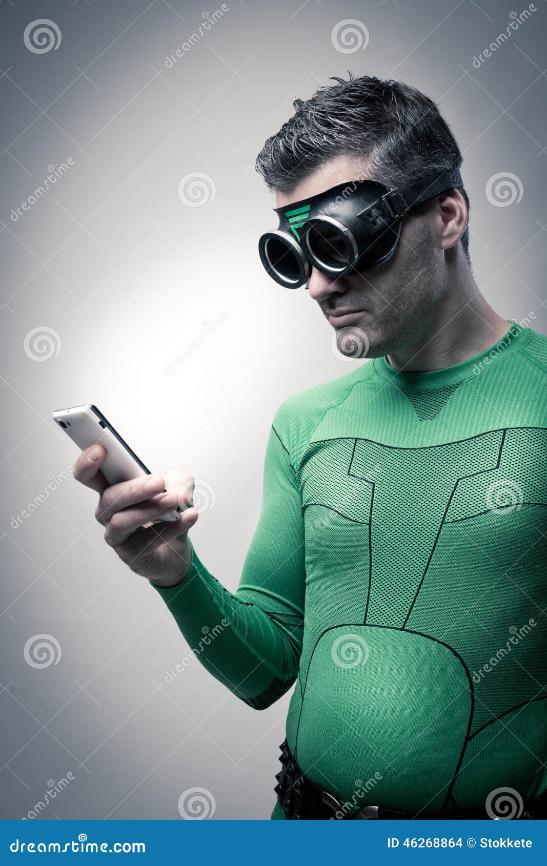 Superhero Using a Smartphone Stock Photo - Image of calling, touching ...