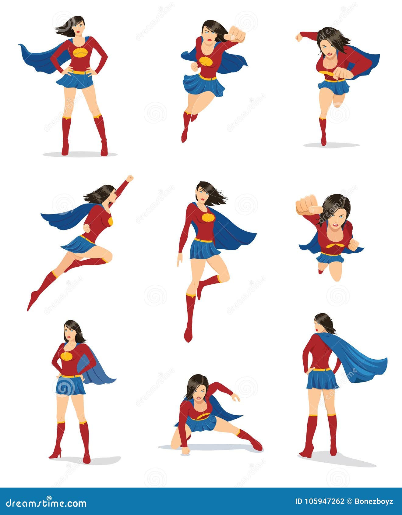 Female Superhero with Red Cape Stock Vector - Illustration of drawing ...