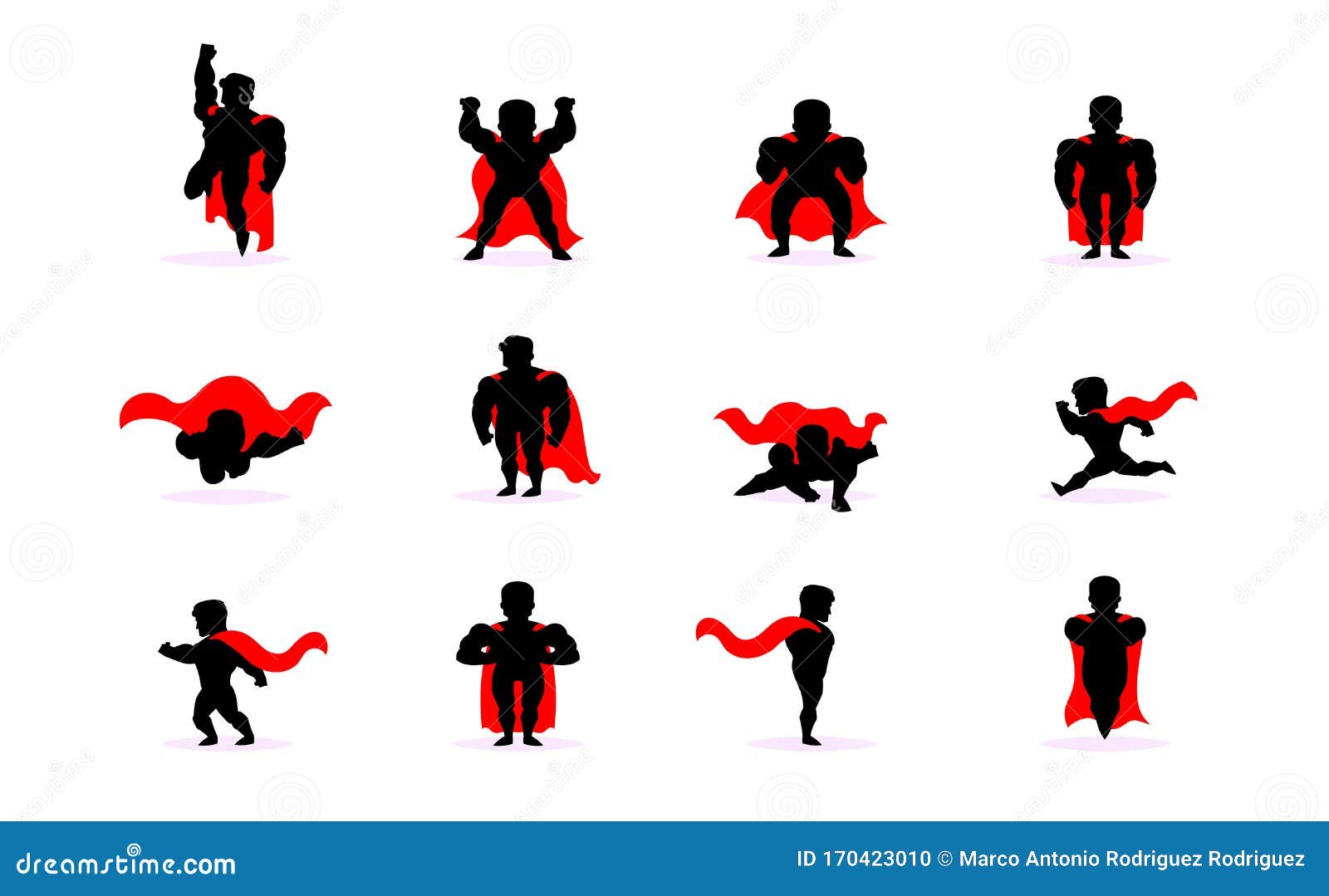Set Superhero Vector Male Character Action Poses Stock Illustration ...