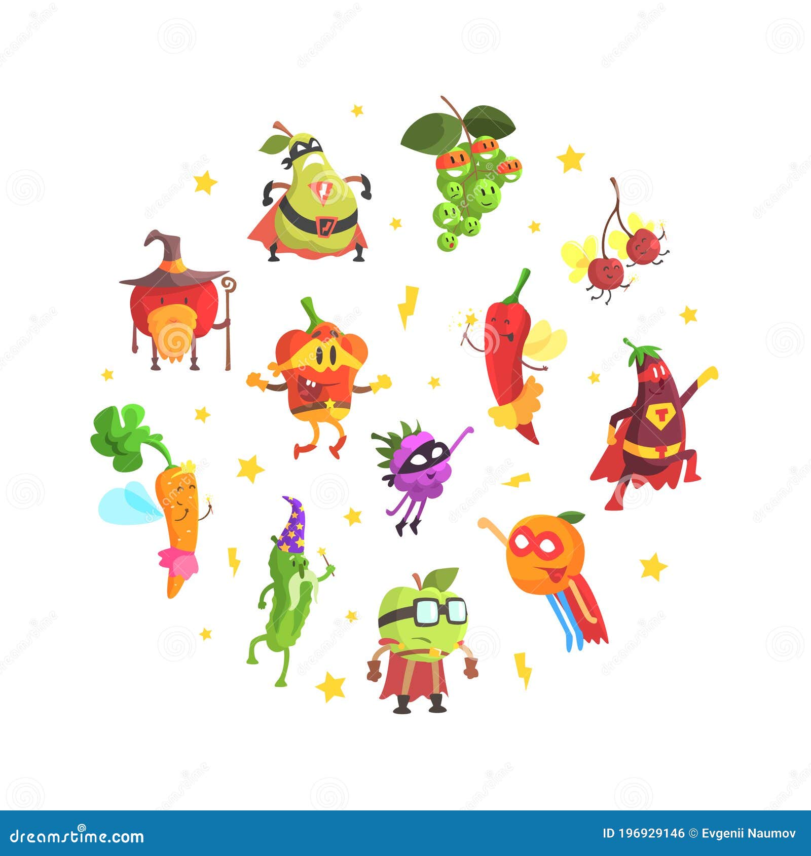 Superhero Vegetables In Masks And Capes Set Of Cute Childish Cartoon ...