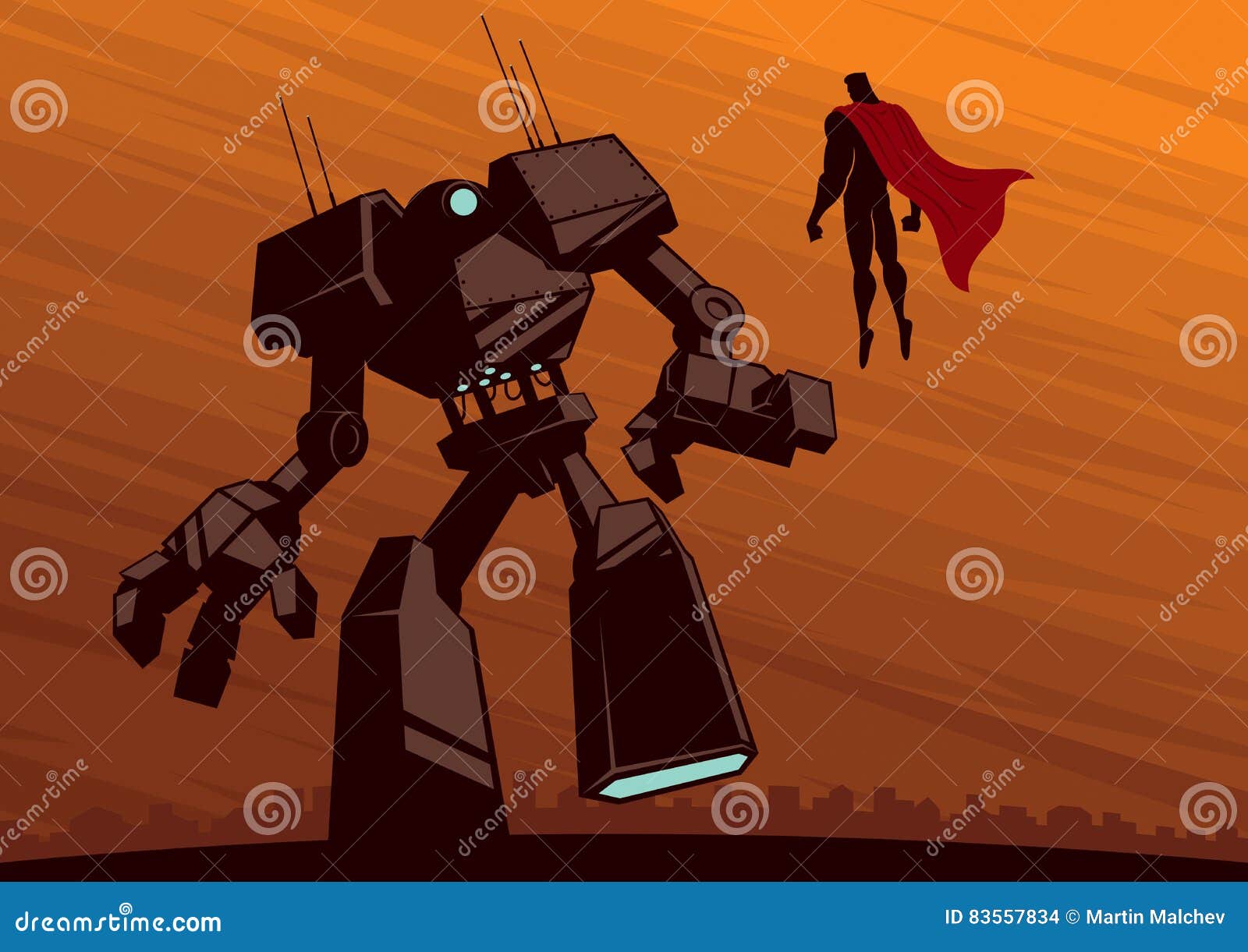 Superhero versus Robot 2 stock vector. Illustration of clip - 83557834