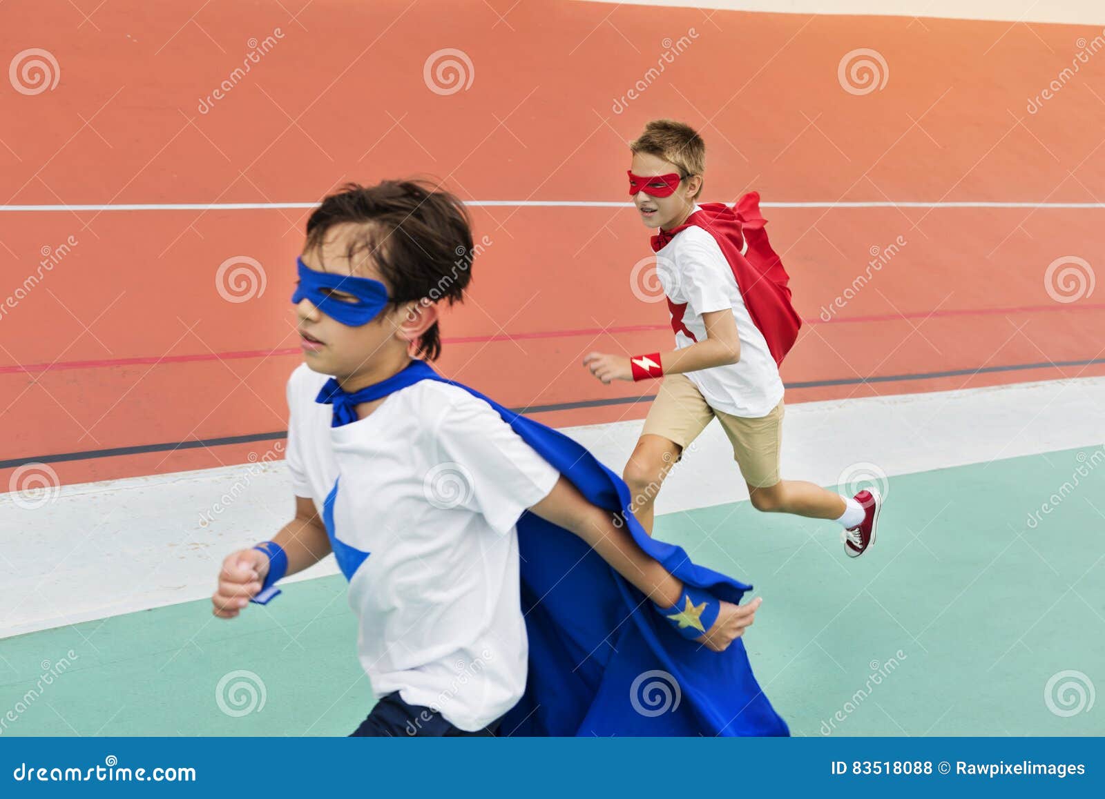 Superheroes Boys Running Competition Exercise Concept Stock Photo ...