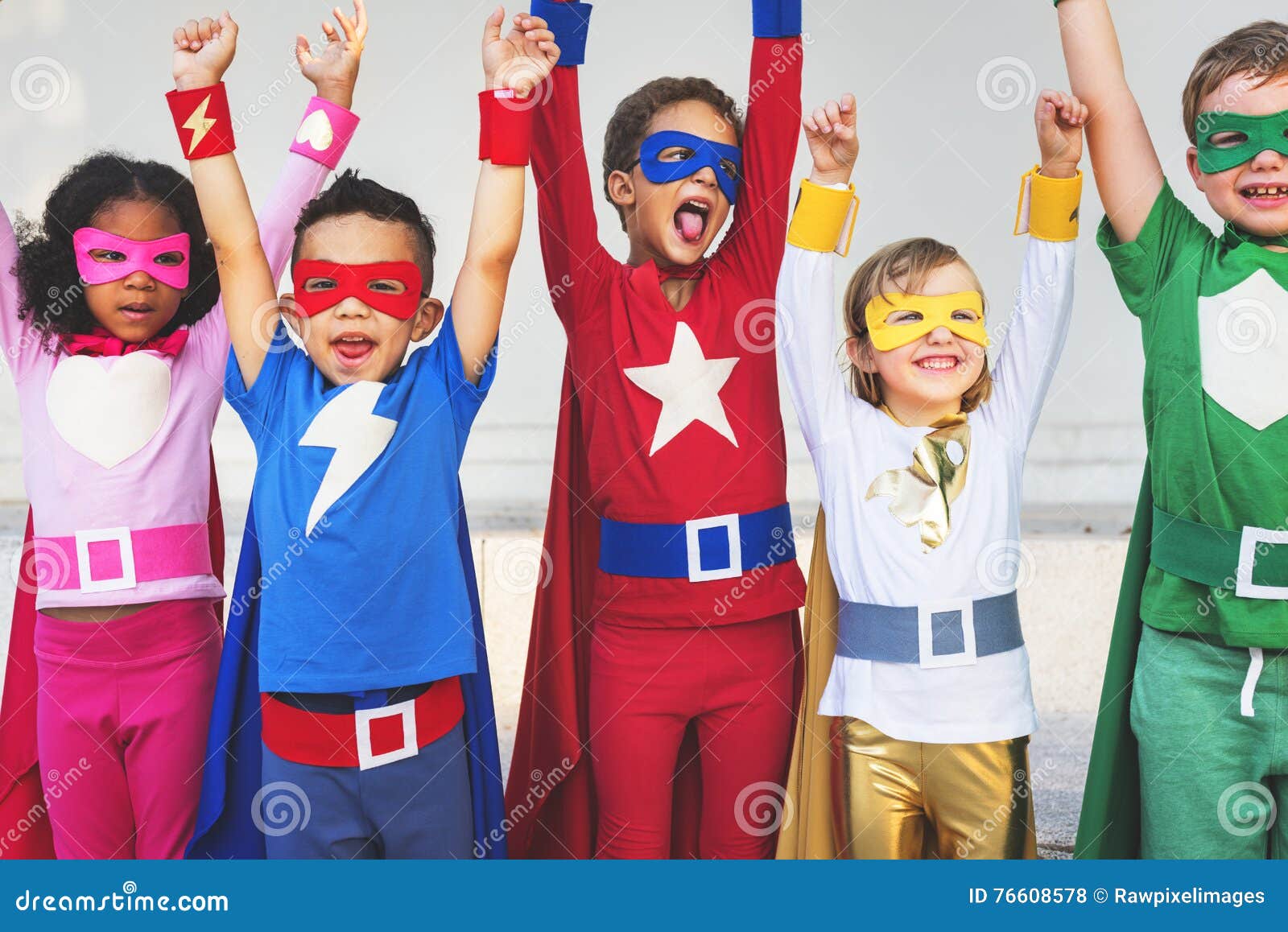 Superheroes Kids Teamwork Aspiration Elementary Concept Stock Photo ...