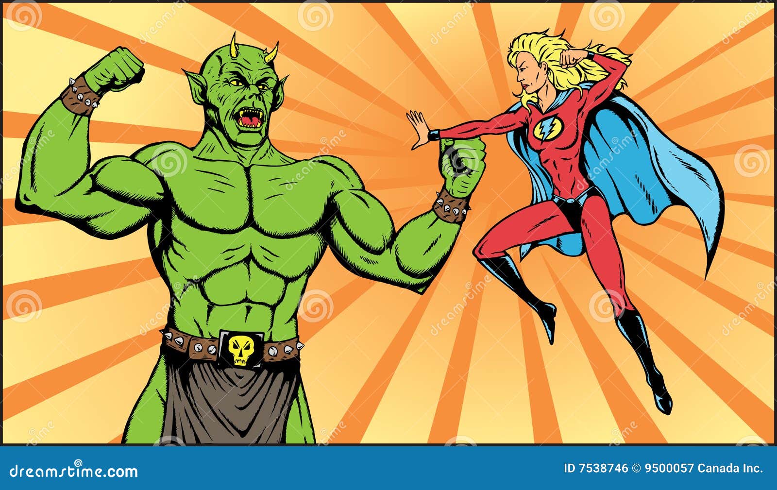 Superheroine battle. stock vector. Illustration of monster - 7538746