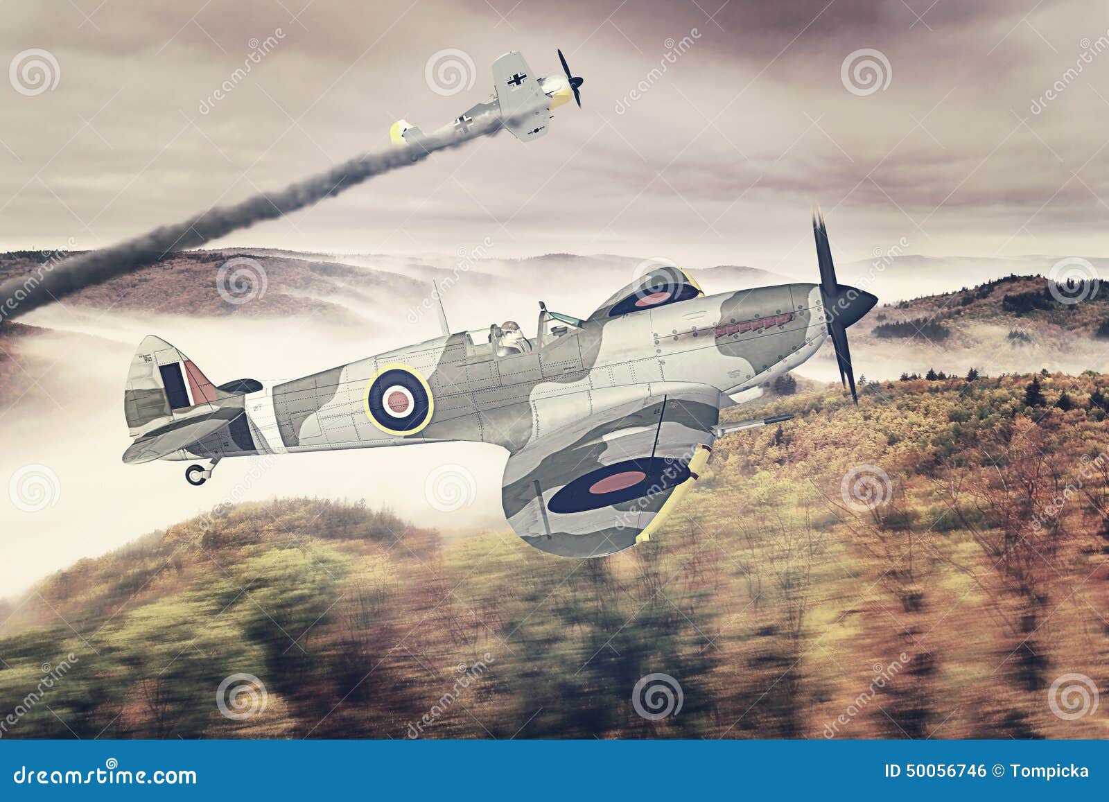 Supermarine Spitfire Aircraft WWII Outline Only. Cartoon Vector ...