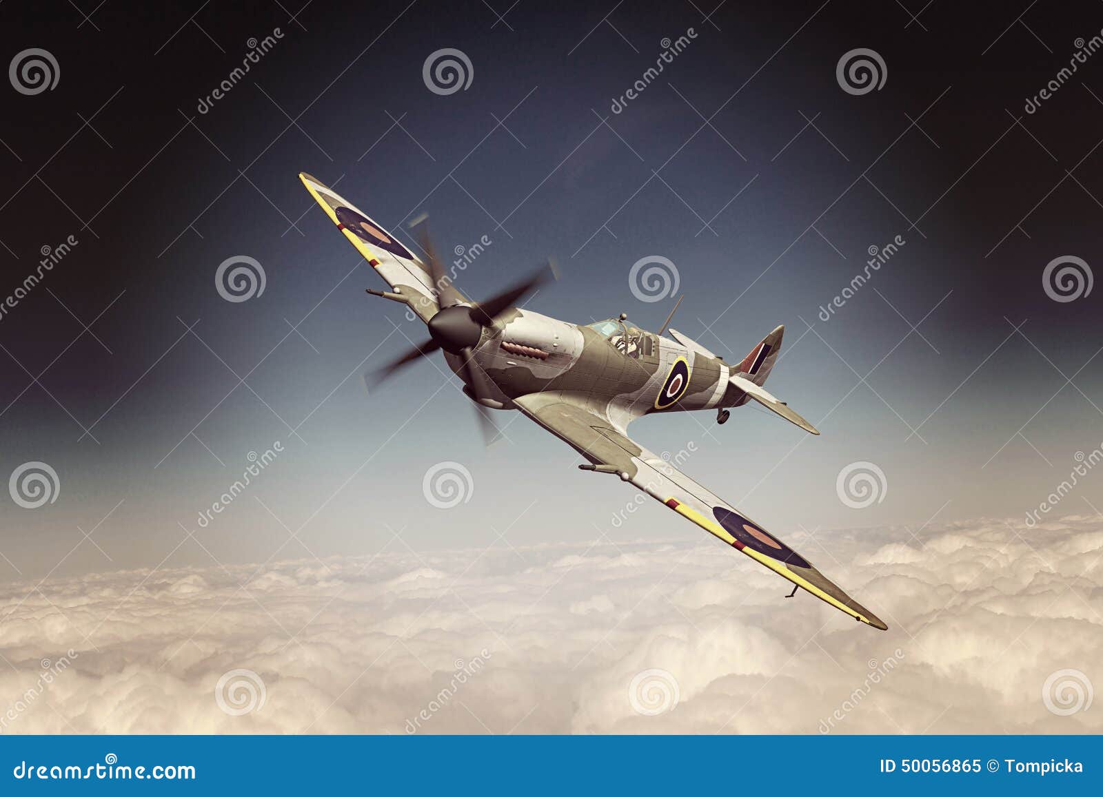 Supermarine Spitfire Aircraft WWII Outline Only. Cartoon Vector ...