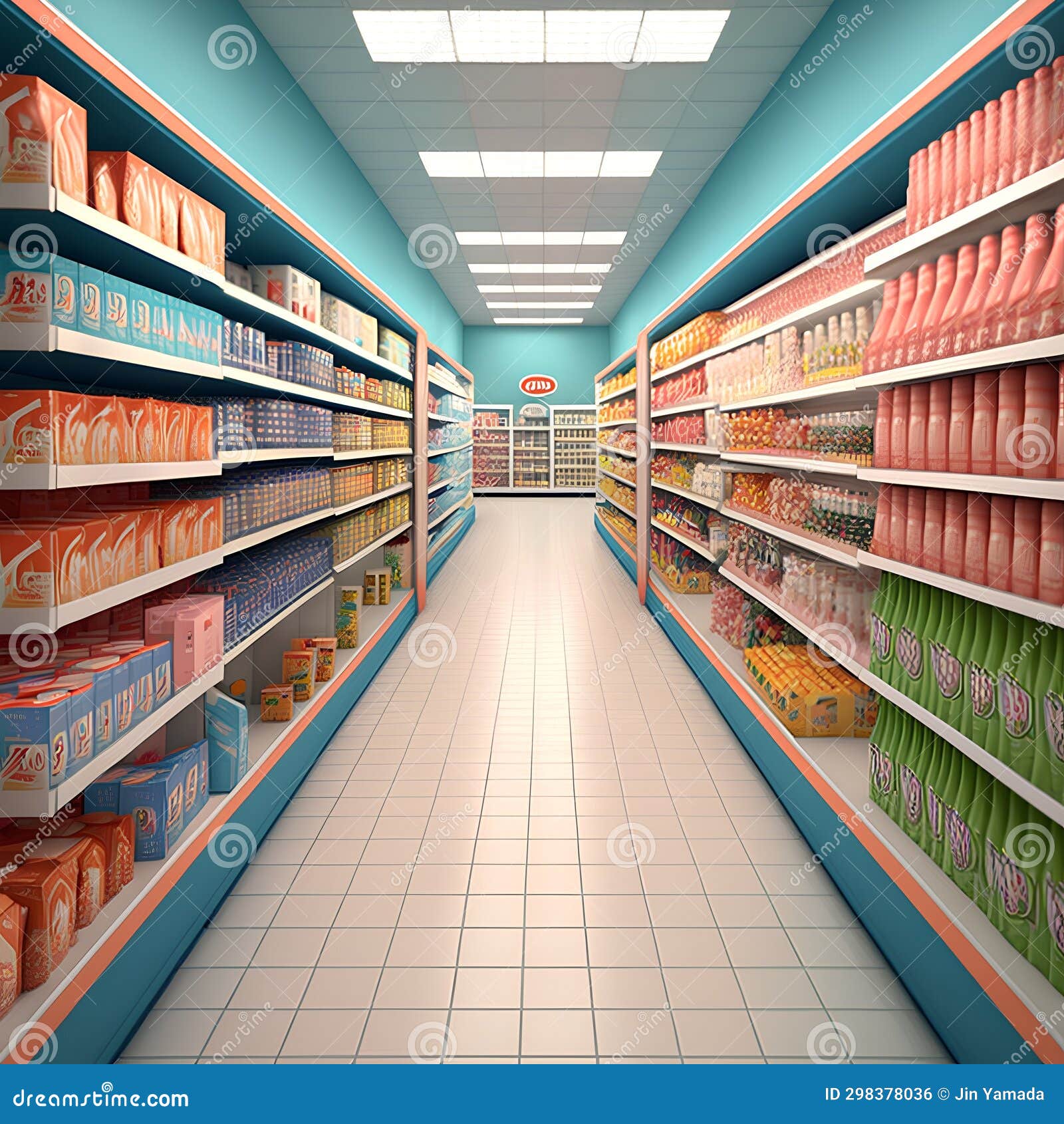 Supermarket Aisle with Products (3d Render) in Blue Tones Stock ...