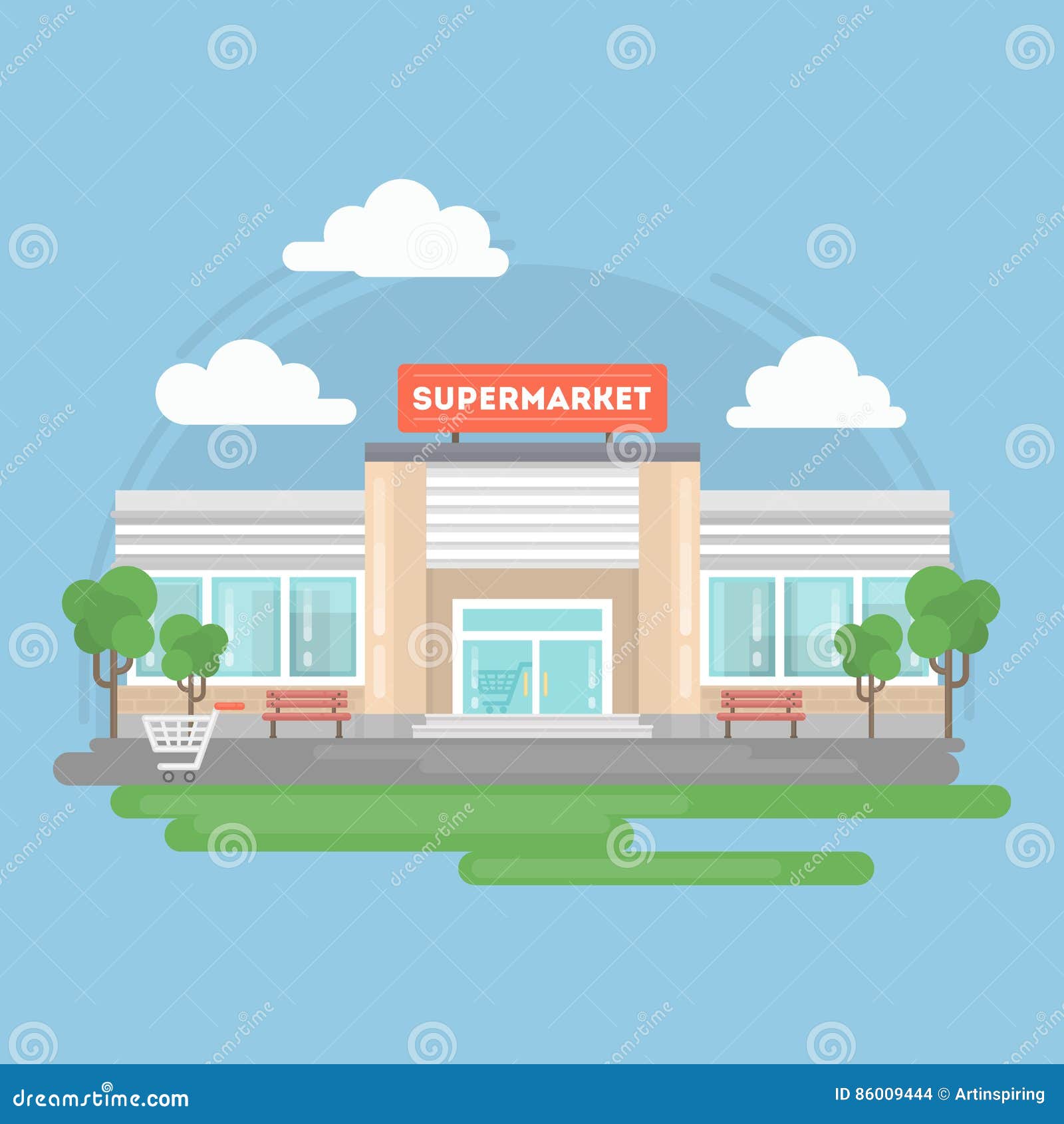 Supermarket building . stock vector. Illustration of hypermarket - 86009444
