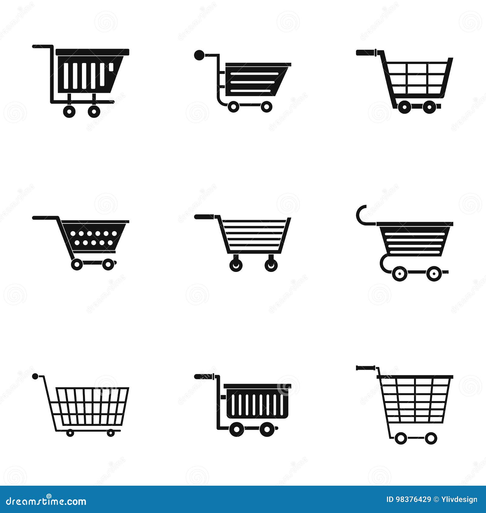 Supermarket Cart Icon Set, Simple Style Stock Vector - Illustration of ...