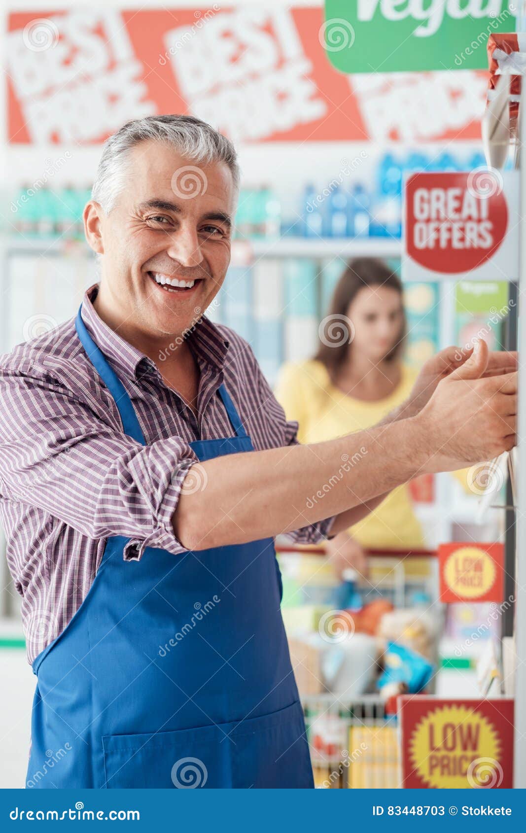 Supermarket clerk at work stock image. Image of quality - 83448703