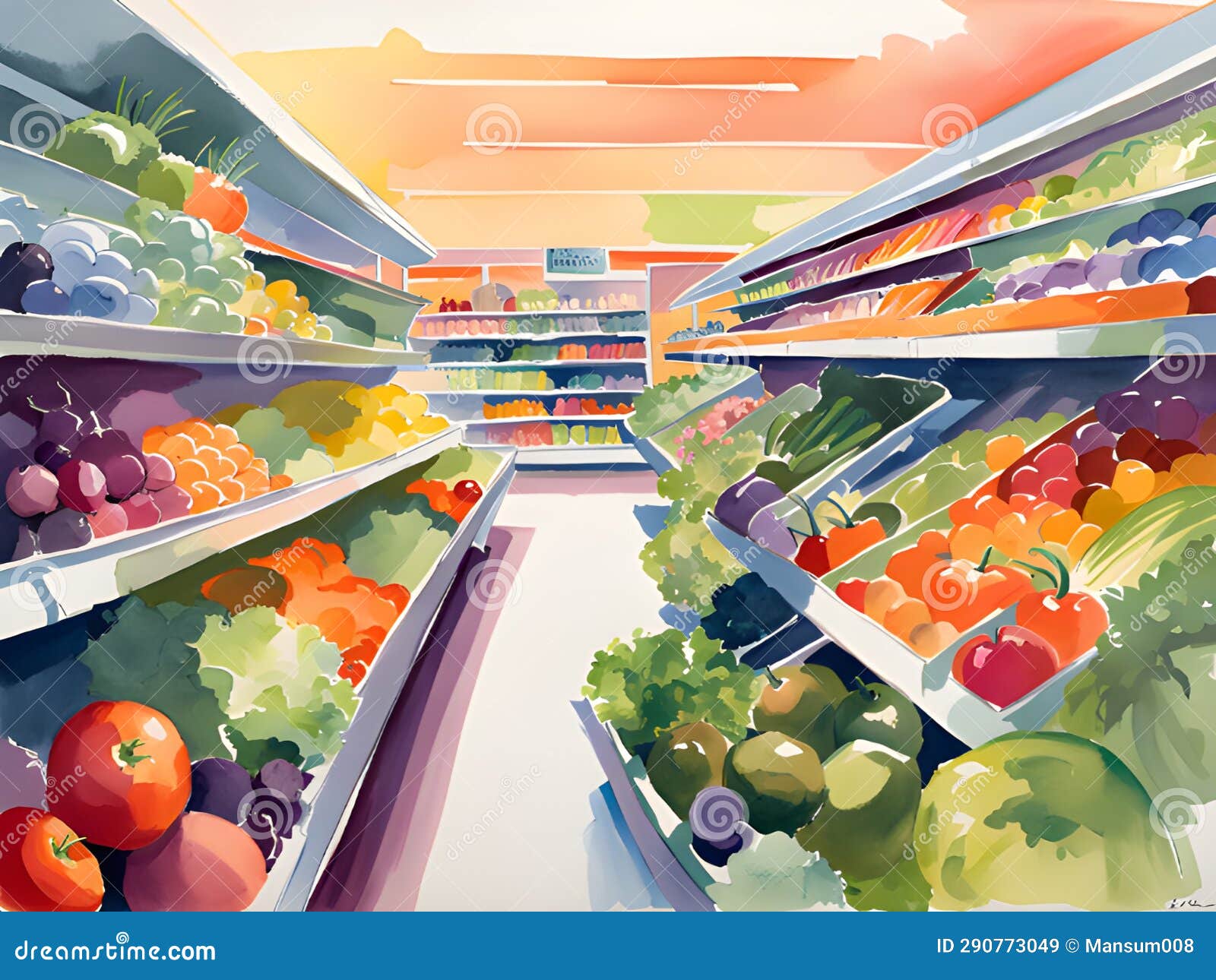 Supermarket with Fruits and Vegetables Stock Illustration ...