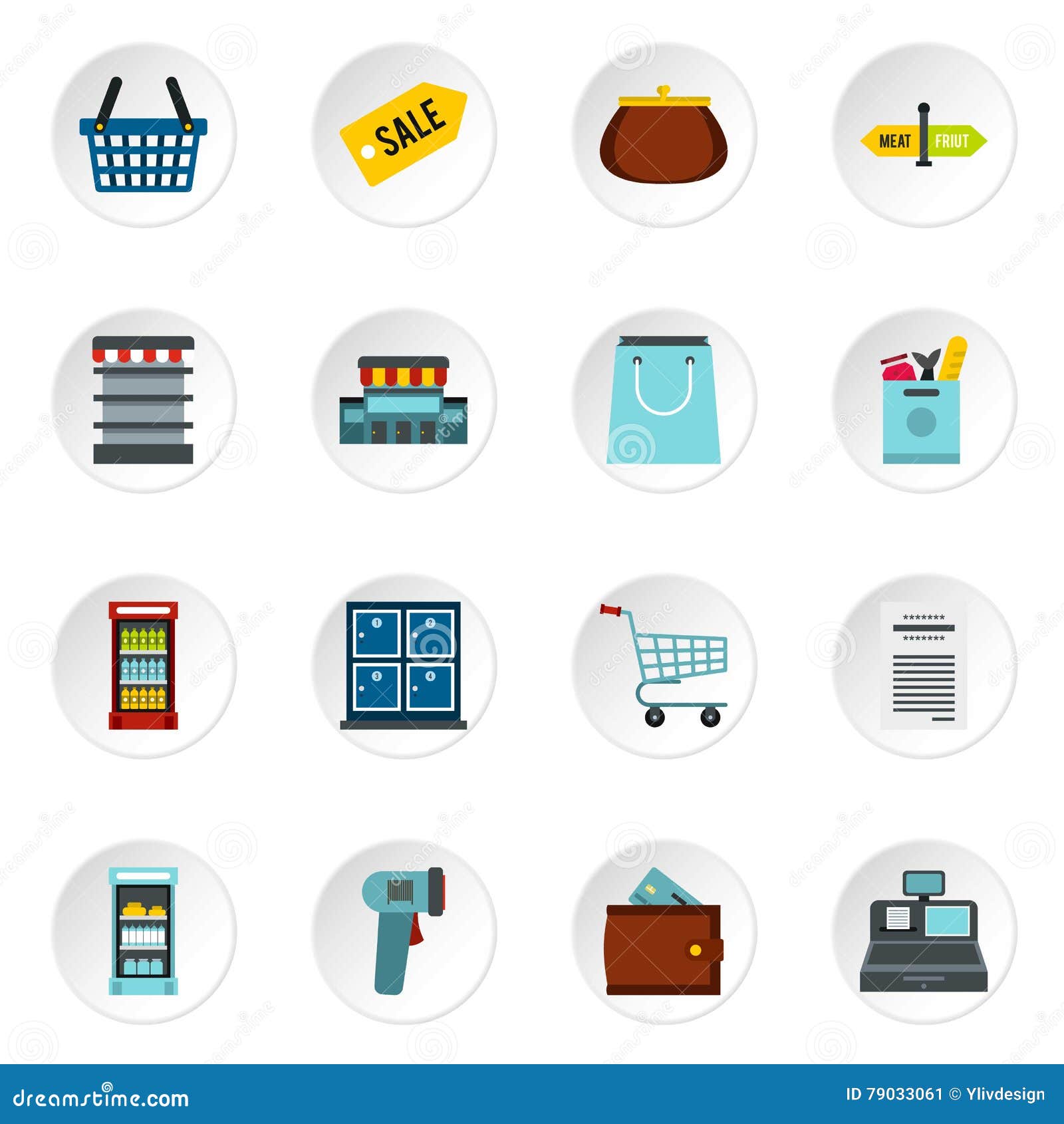 Supermarket Icons Set, Flat Style Stock Vector - Illustration of ...