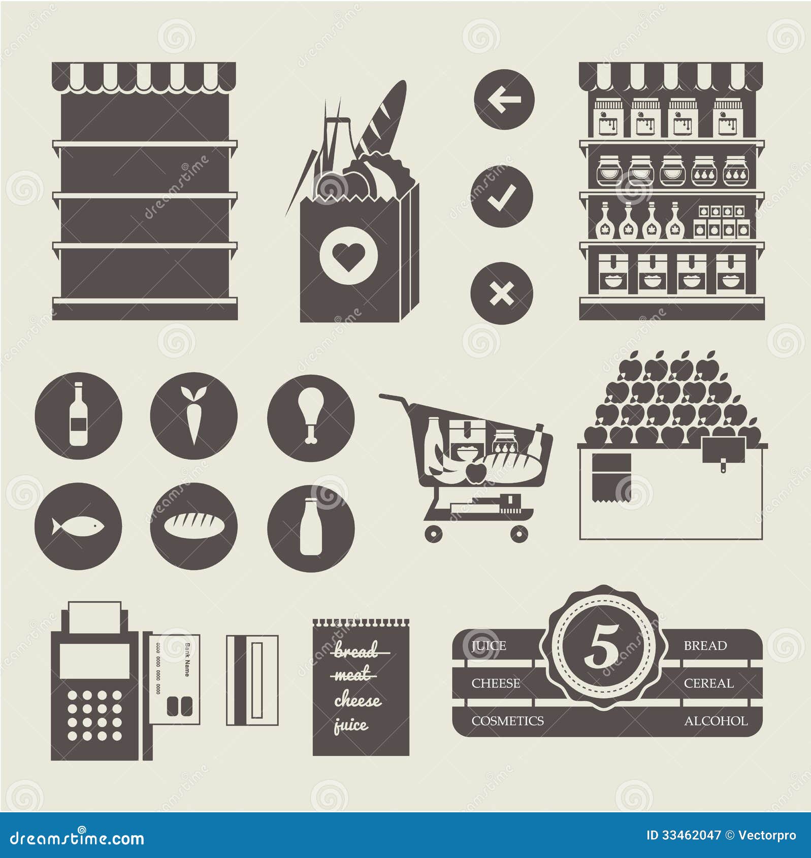 Supermarket icons stock vector. Illustration of ecommerce - 33462047