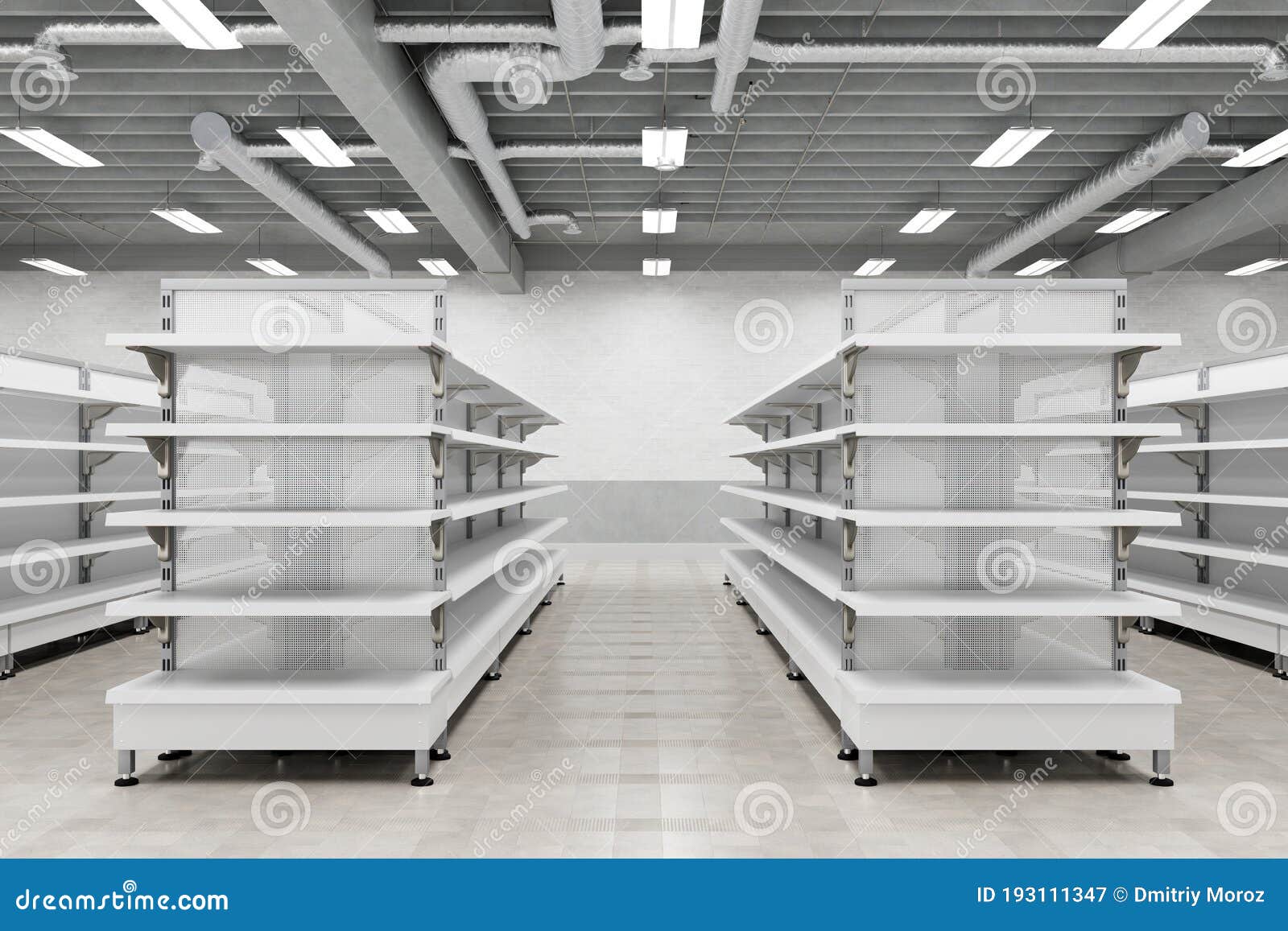 Supermarket Interior with Empty Store Shelves Mock Up Stock ...