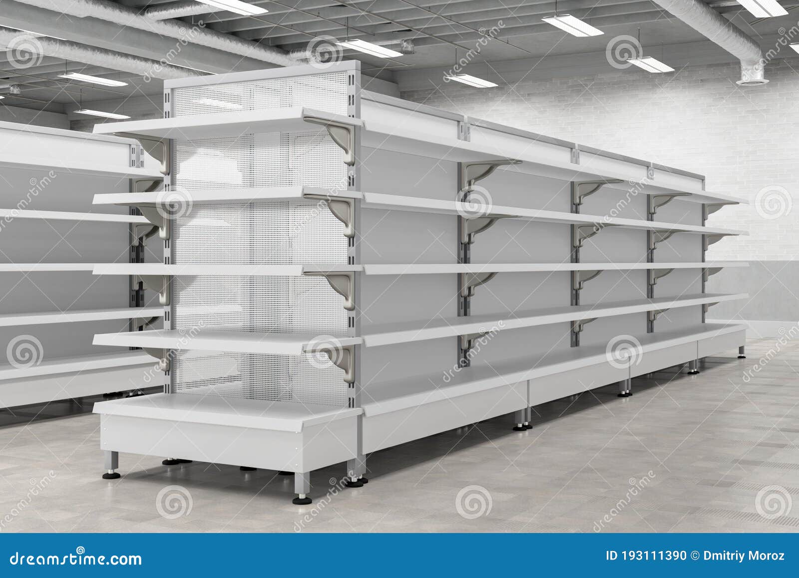Supermarket Interior with Empty Store Shelves Mock Up Stock ...