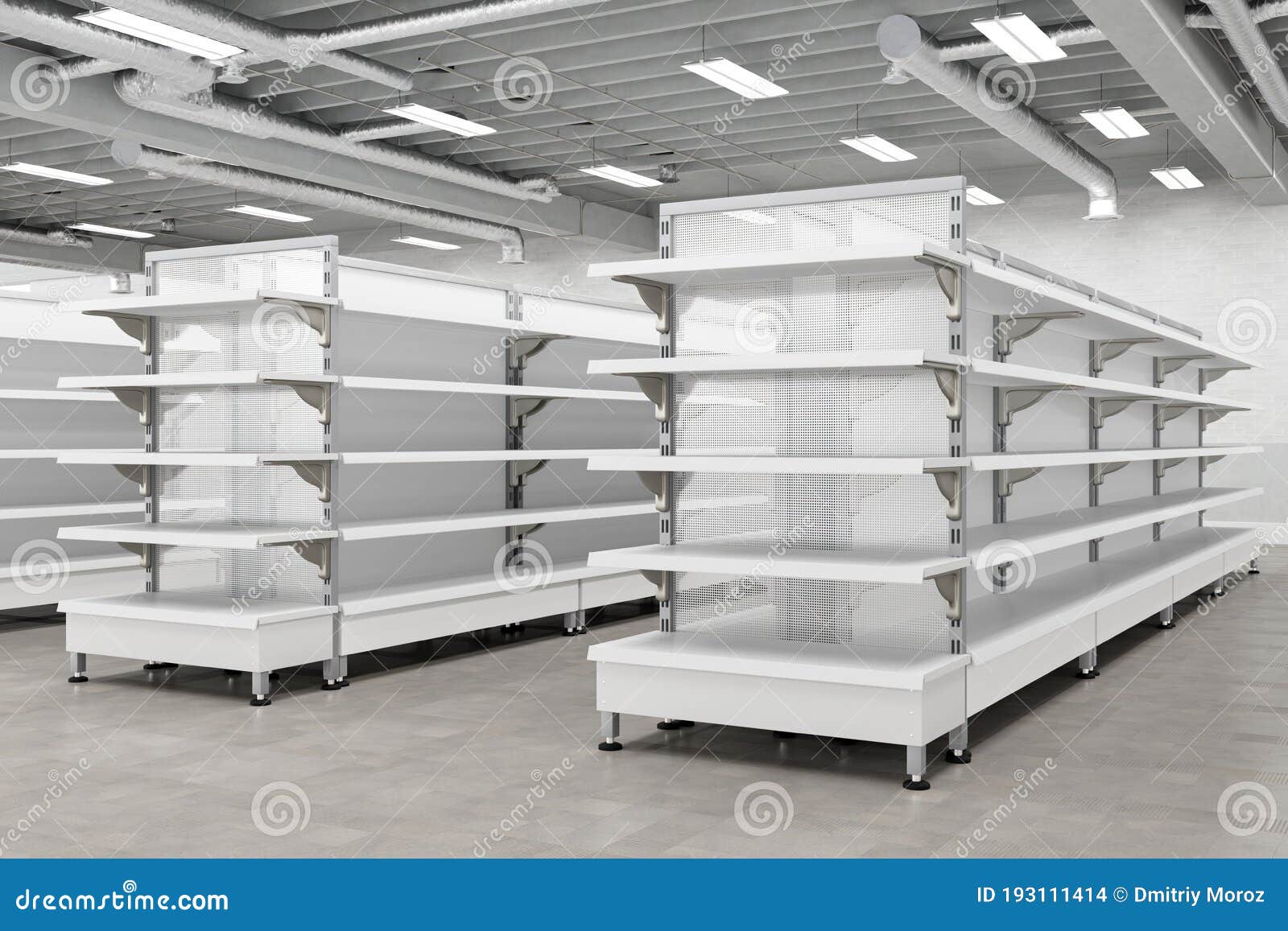 Supermarket Interior with Empty Store Shelves Mock Up Stock ...