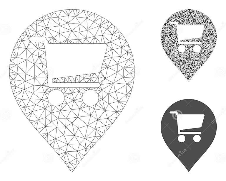 Supermarket Map Marker Vector Mesh Carcass Model and Triangle Mosaic ...