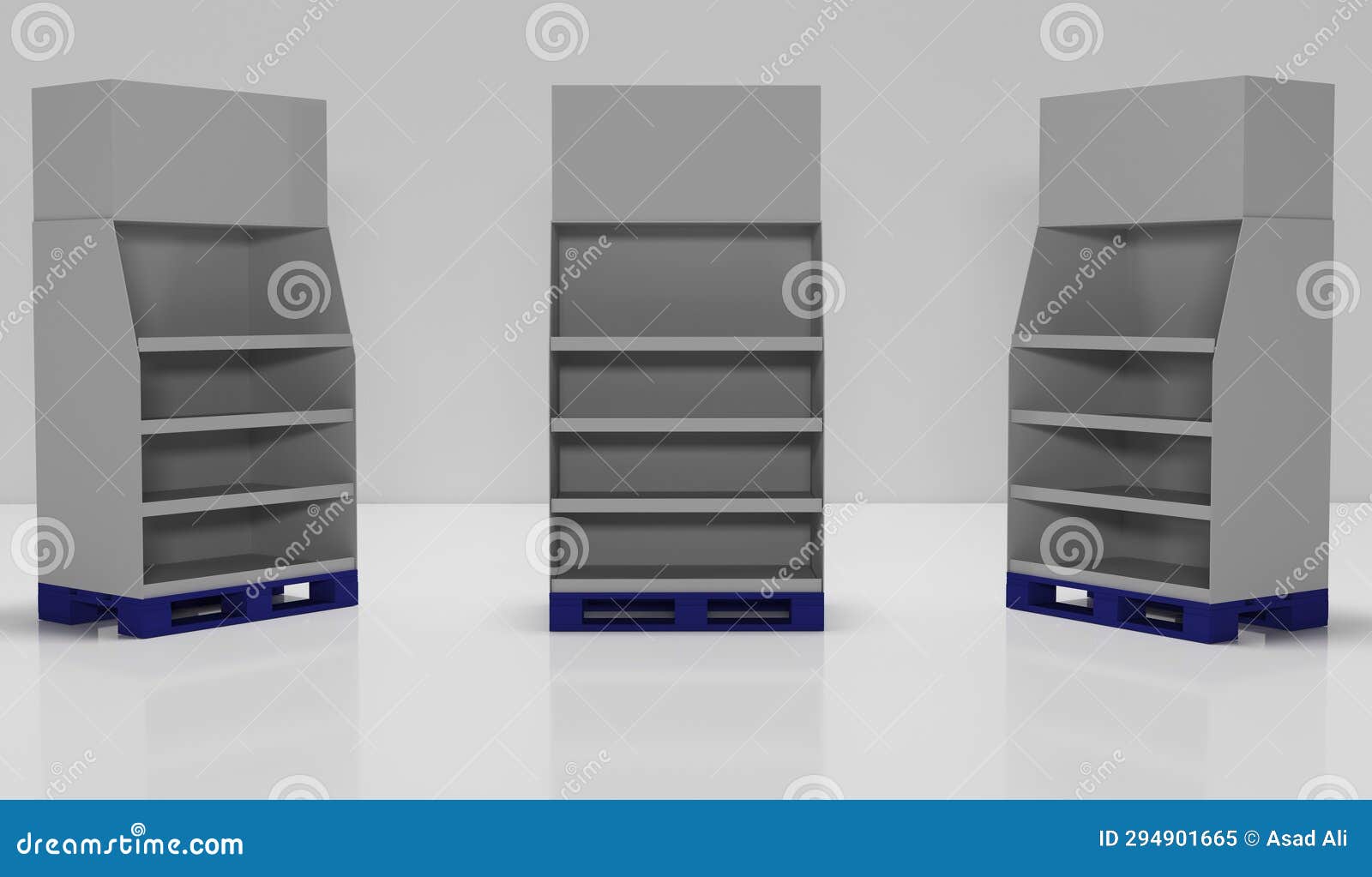 Supermarket Product Display Gondola Endcap Stand. 3D Rendering. Royalty ...