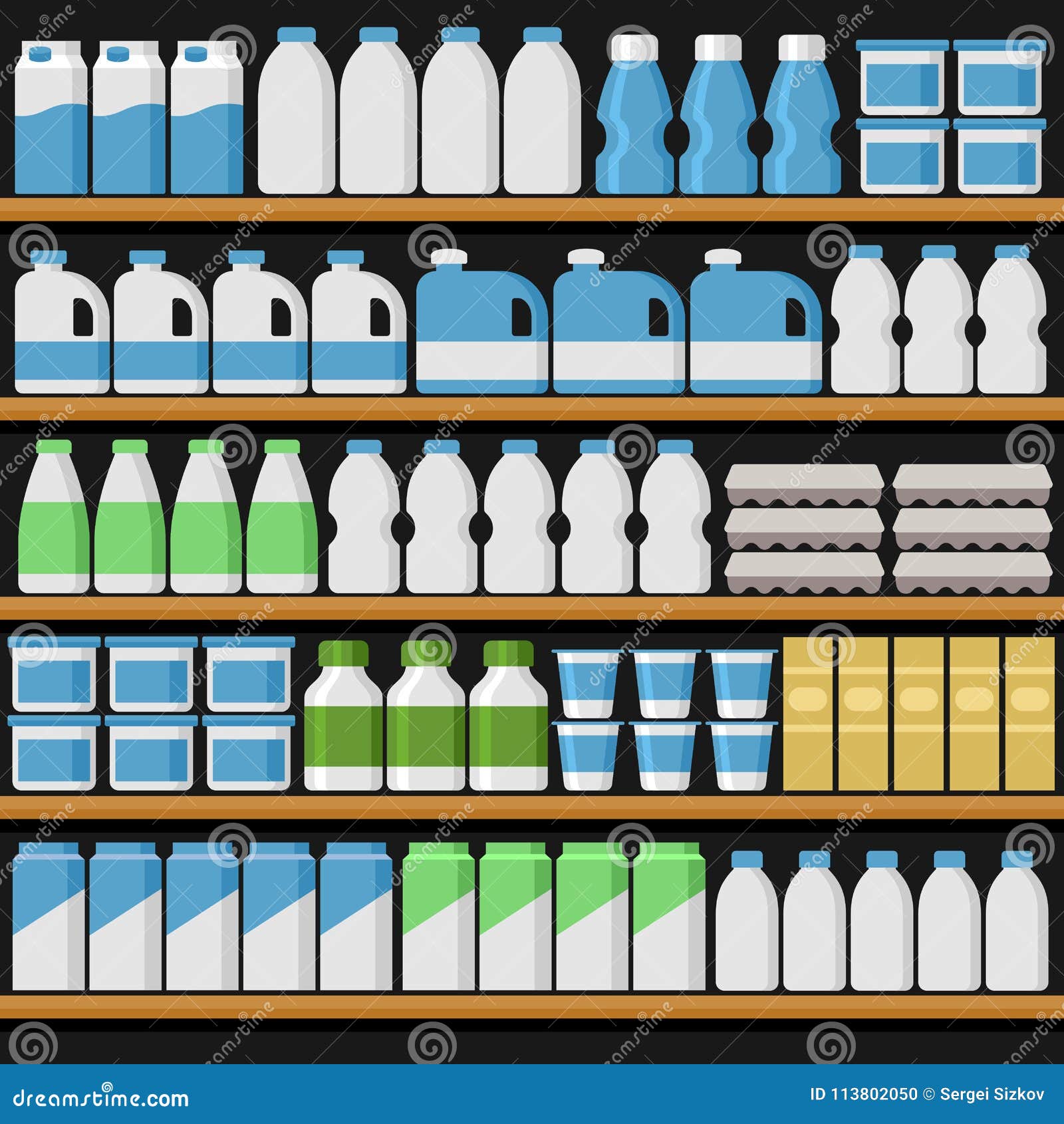 Supermarket. Shelfs Shelves with Products and Drinks Stock Vector ...