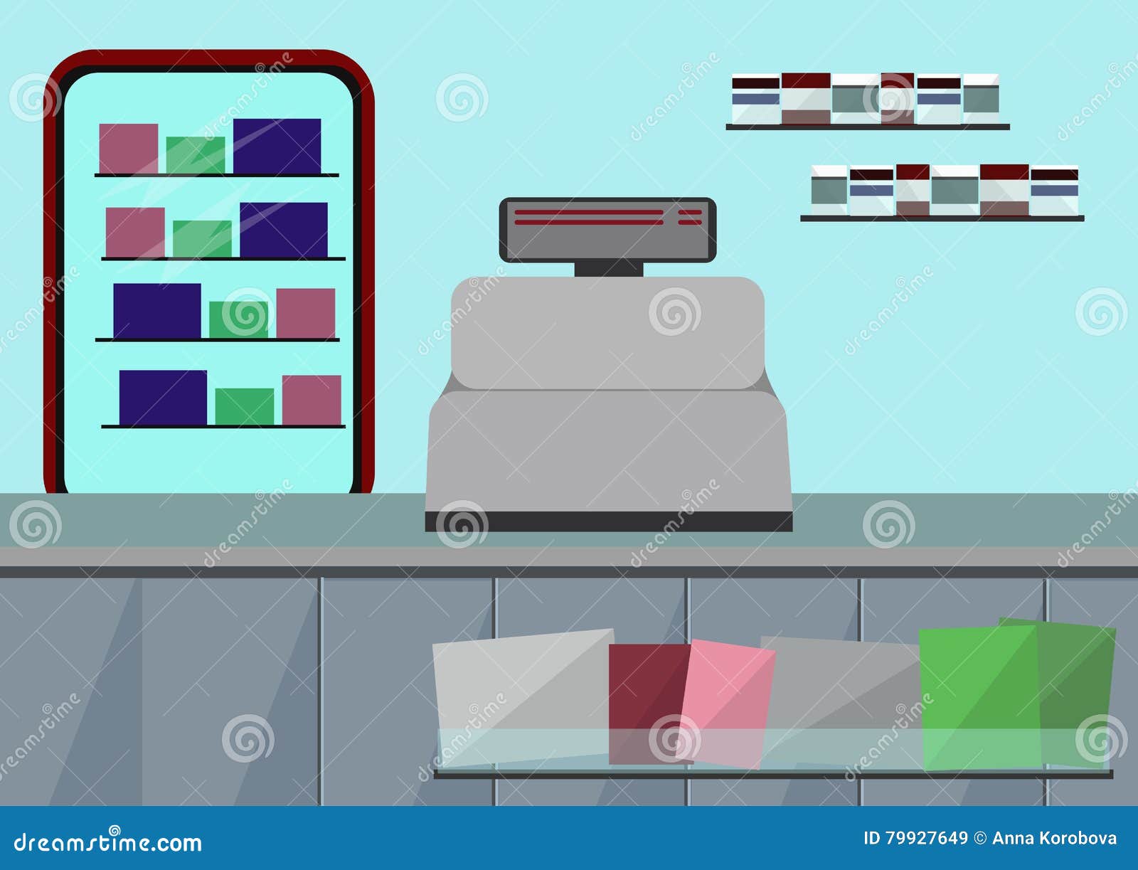 Supermarket Store Counter. Flat Illustration. Stock Illustration ...