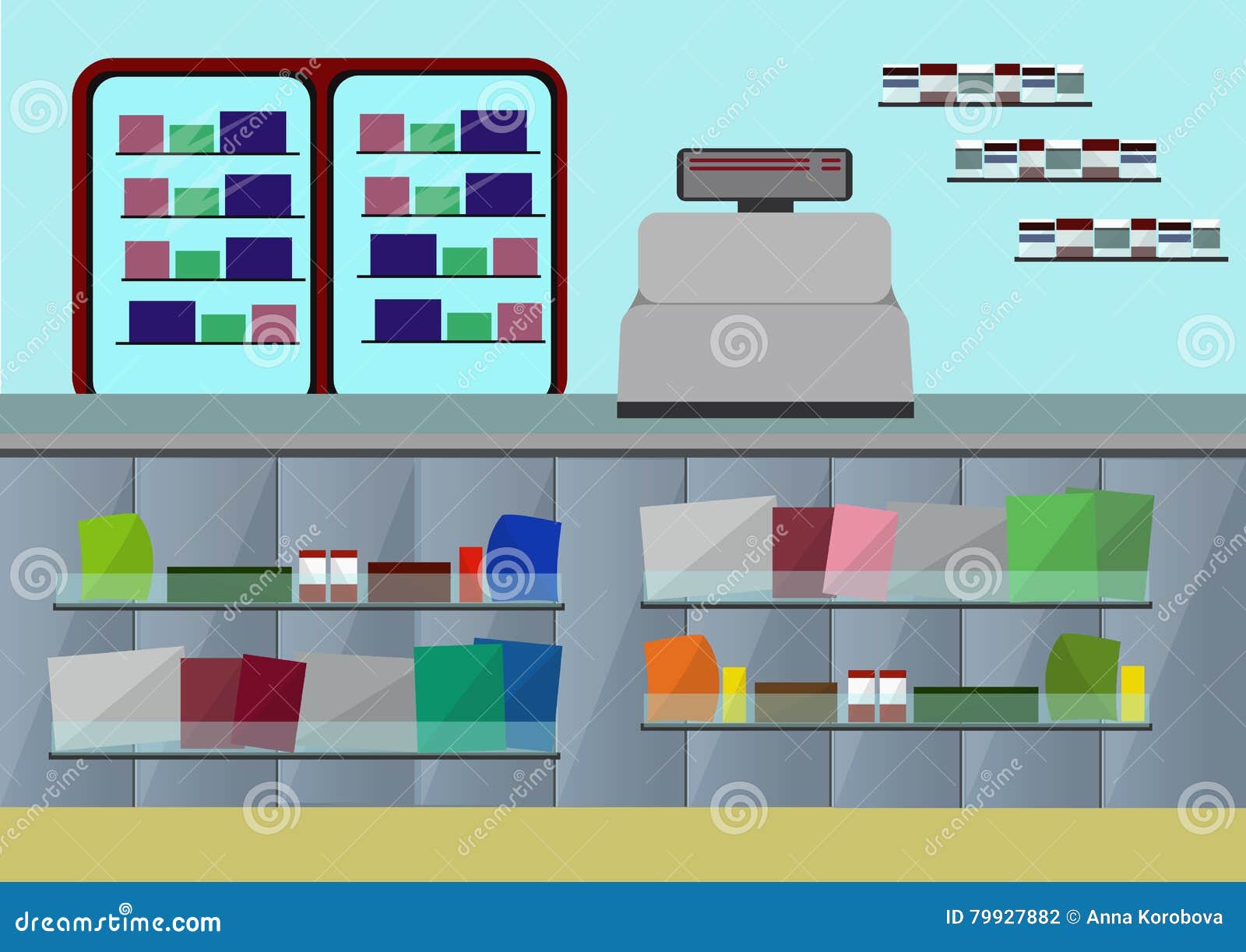 Supermarket Store Counter. Flat Illustration. Stock Illustration ...