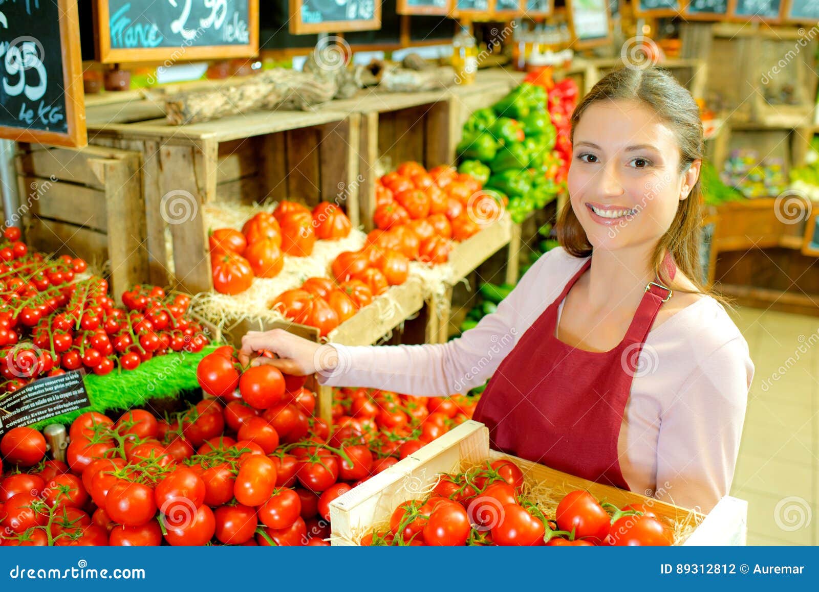 Supermarket Worker Stocking Vegetable Aisle Stock Photo - Image of ...